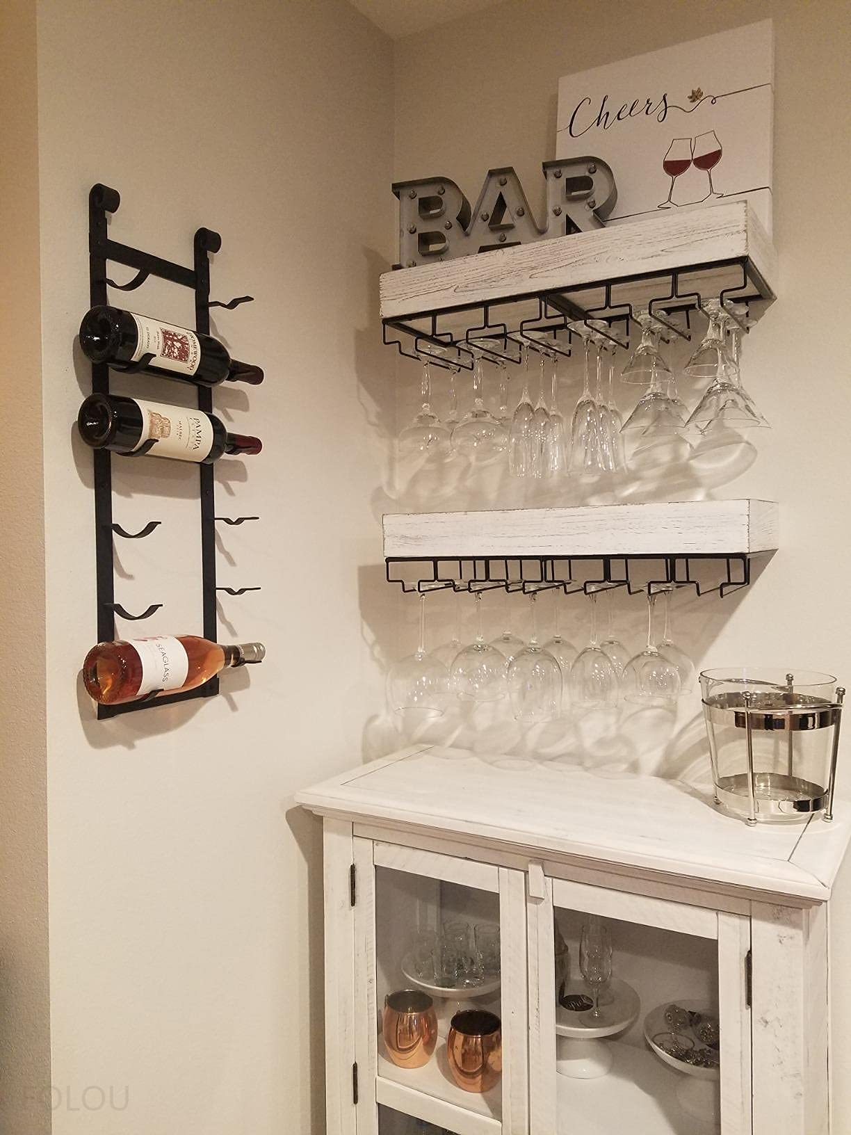 FOLOU Wine Glass Rack Under Cabinet Mount, Upside Down Stemware Holder for Wire Shelves, Glasses Storage Hanger Metal Organizer Bars, Kitchen, Restaurants, Farmhouse(3 ROWS BLACK), 11.8 x 9 x 2.7