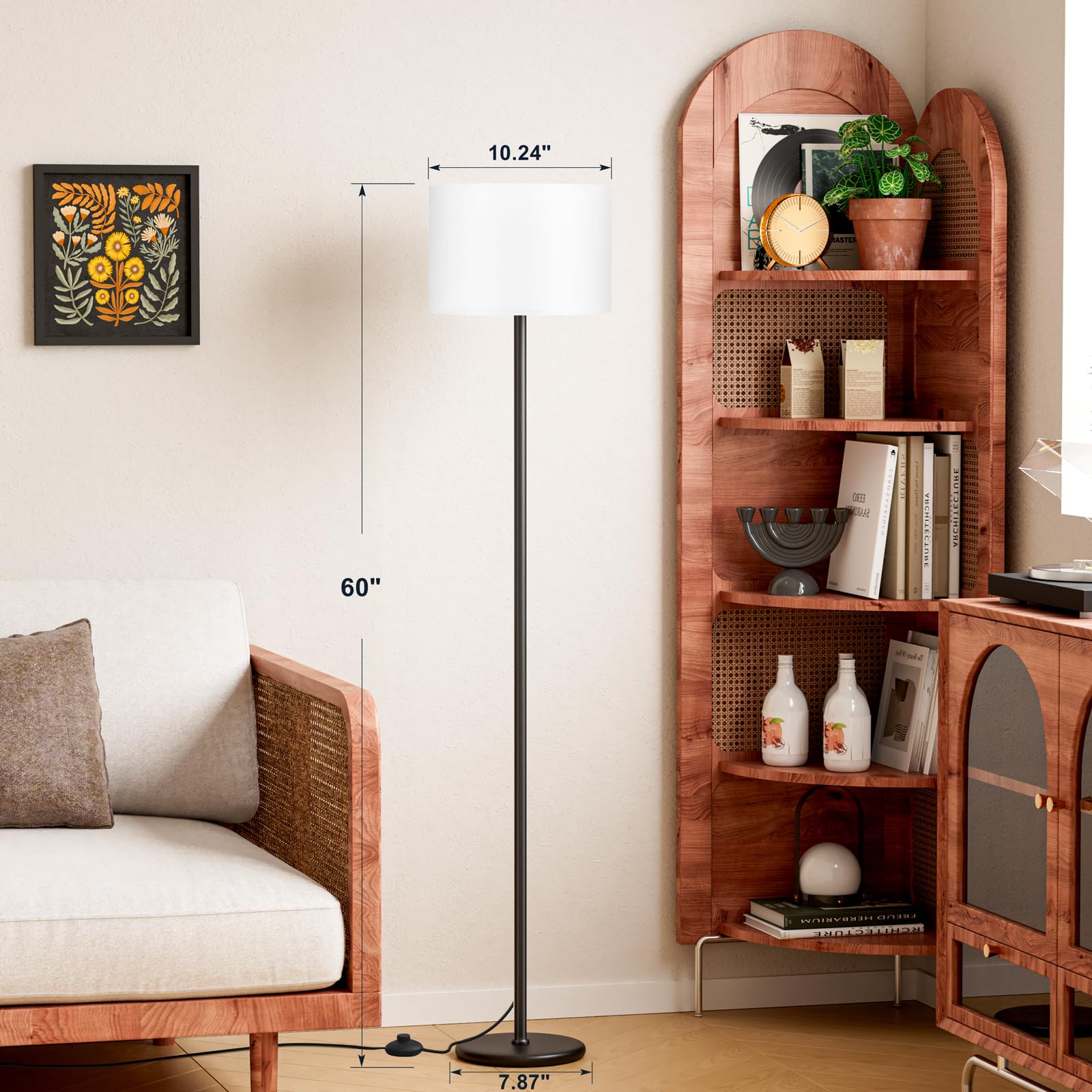 LED Floor Lamp Simple Design, Modern Floor Lamp with Shade, Tall Lamps for Living Room Bedroom Office Dining Room Kitchen, Black Pole Lamp with Foot Switch(Without Bulb)