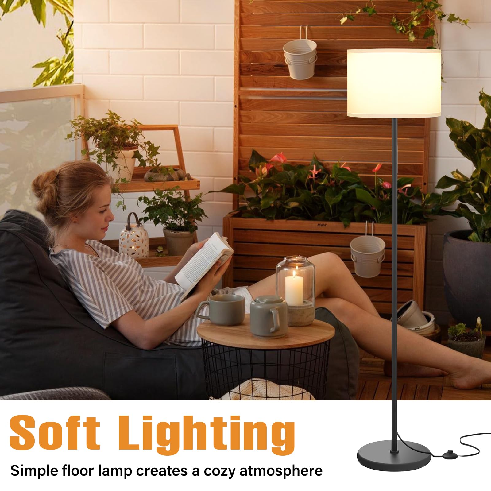 LED Floor Lamp Simple Design, Modern Floor Lamp with Shade, Tall Lamps for Living Room Bedroom Office Dining Room Kitchen, Black Pole Lamp with Foot Switch(Without Bulb)
