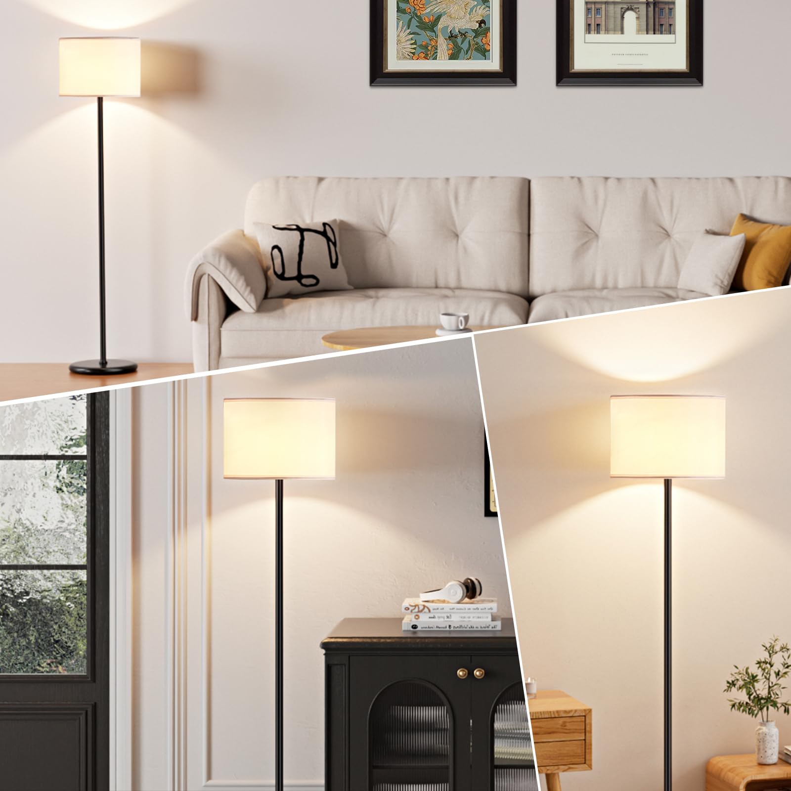 LED Floor Lamp Simple Design, Modern Floor Lamp with Shade, Tall Lamps for Living Room Bedroom Office Dining Room Kitchen, Black Pole Lamp with Foot Switch(Without Bulb)
