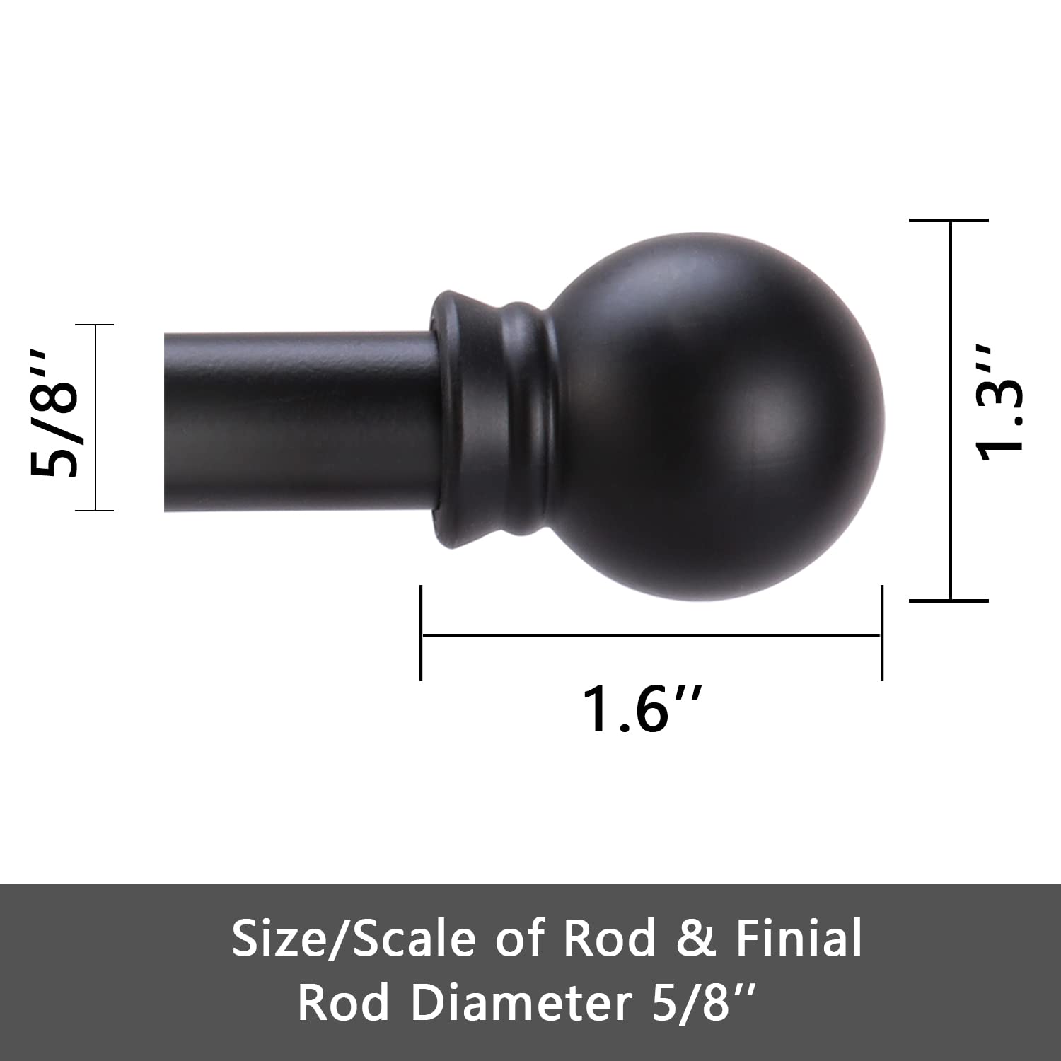 Curtain Rods for windows 32-48 inch, 5/8 inch Diameter Metal Standard Decorative Curtain Rod Set, Small Adjustable Telescoping Curtain Rod, Matte Black