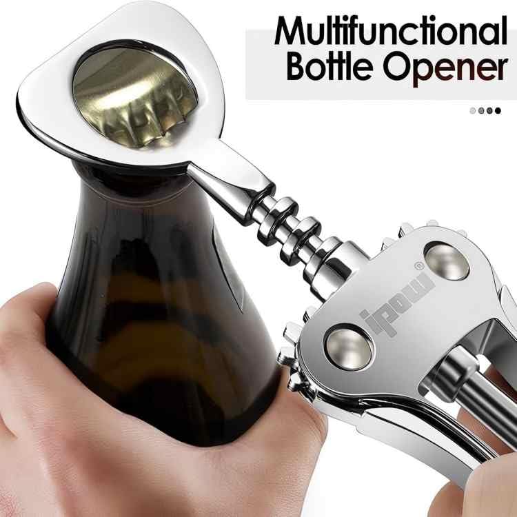 IPOW Wine Opener, Zinc Alloy Wine Bottle Opener, Wing Corkscrew Heavy Duty, Manual Multifunctional Cork Screw for Waiter, Silver