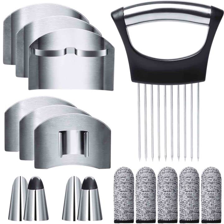 XEFINAL 14 PCS Finger Guard for Cutting Vegetables Stainless Steel Knife Cutting Protector Finger Thumb Guard Finger Protector Thumb Guard Peelers for Onion Holder for Cutting Food