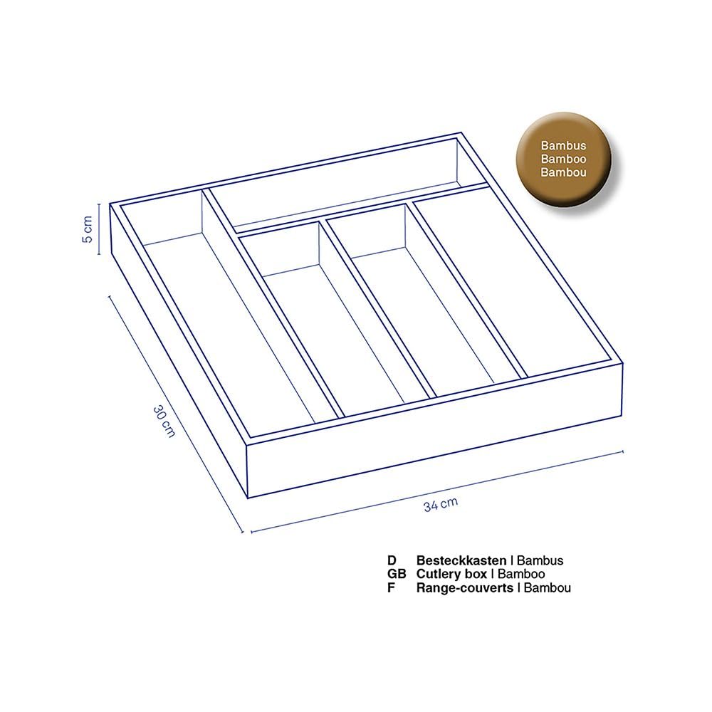 Kela Kalma 12013 Cutlery Tray, Drawer Divider with 8 Compartments, Removable, 35 x 43 x 6.5 cm, Bamboo, Bamboo, Bamboo, 5 Fächer