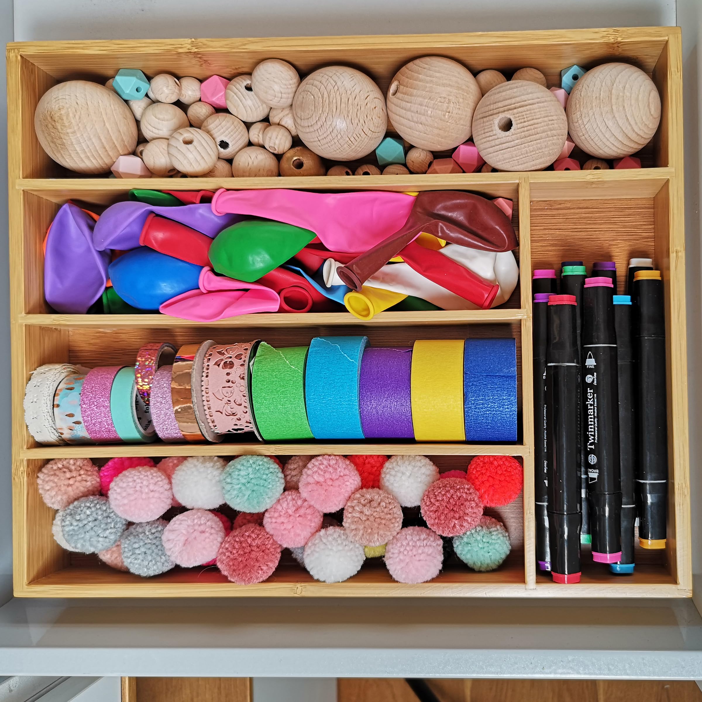Kela Kalma 12013 Cutlery Tray, Drawer Divider with 8 Compartments, Removable, 35 x 43 x 6.5 cm, Bamboo, Bamboo, Bamboo, 5 Fächer