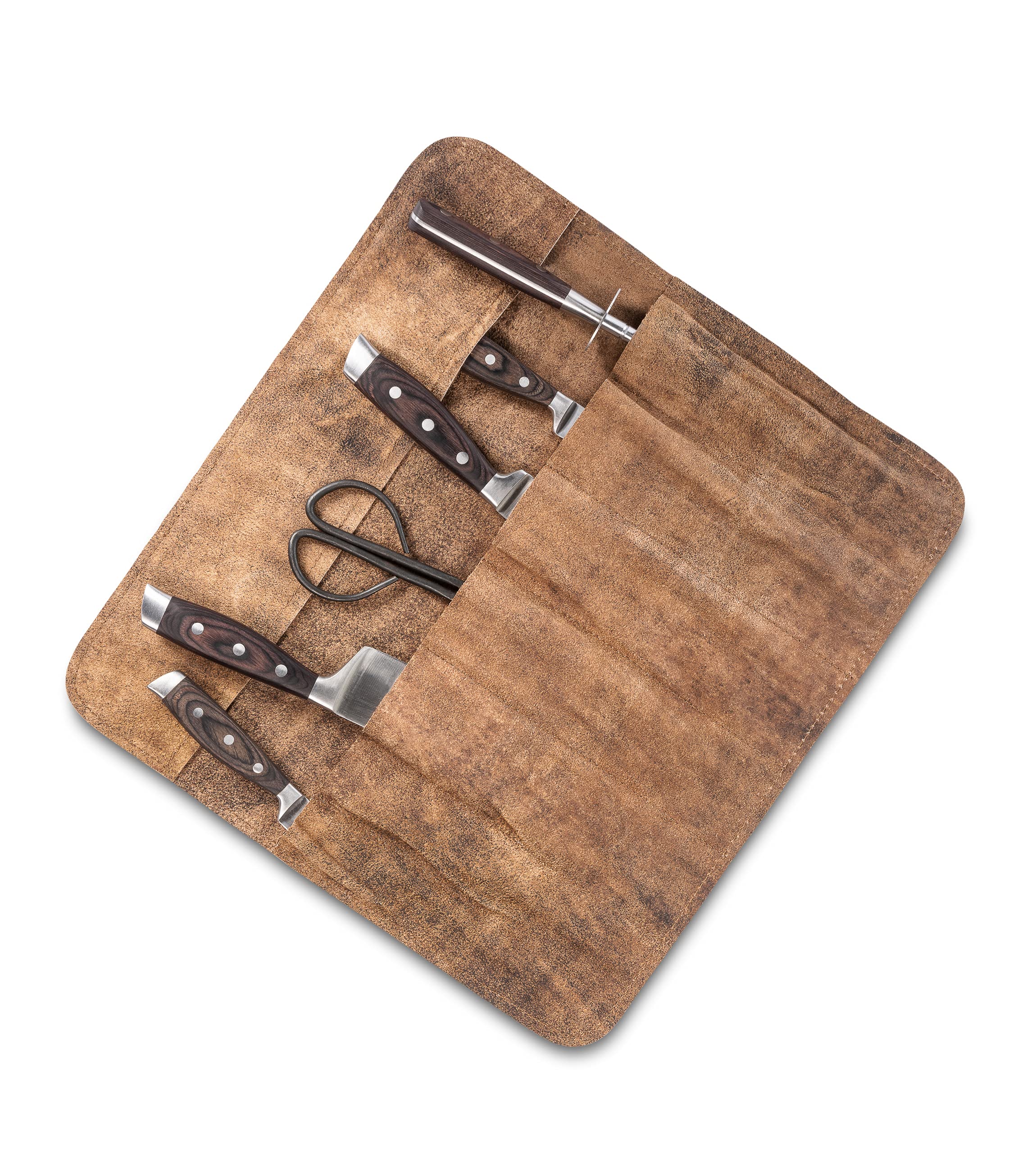 Knife Roll Bag Genuine Leather β knife case for Chefs 7 slots β Leather Knife with handle and strap Frank (Brown-Antique)