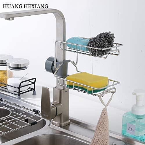 Faucet Storage Rack,Holder Sink Caddy Organizer for Kitchen & Bathroom Accessories, Stainless Steel Storage Rack,Sink Organizer for Soap Sponge Brush Scrubber Sink Caddy Organizer (Double layer)
