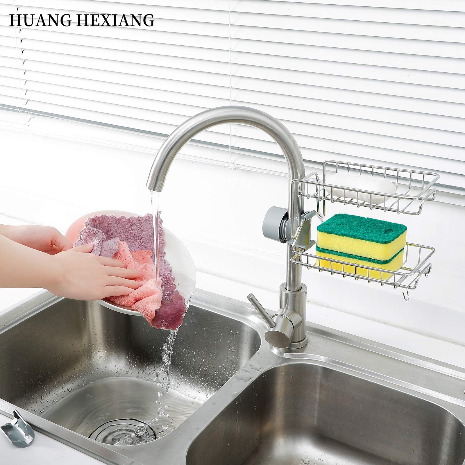 Faucet Storage Rack,Holder Sink Caddy Organizer for Kitchen & Bathroom Accessories, Stainless Steel Storage Rack,Sink Organizer for Soap Sponge Brush Scrubber Sink Caddy Organizer (Double layer)