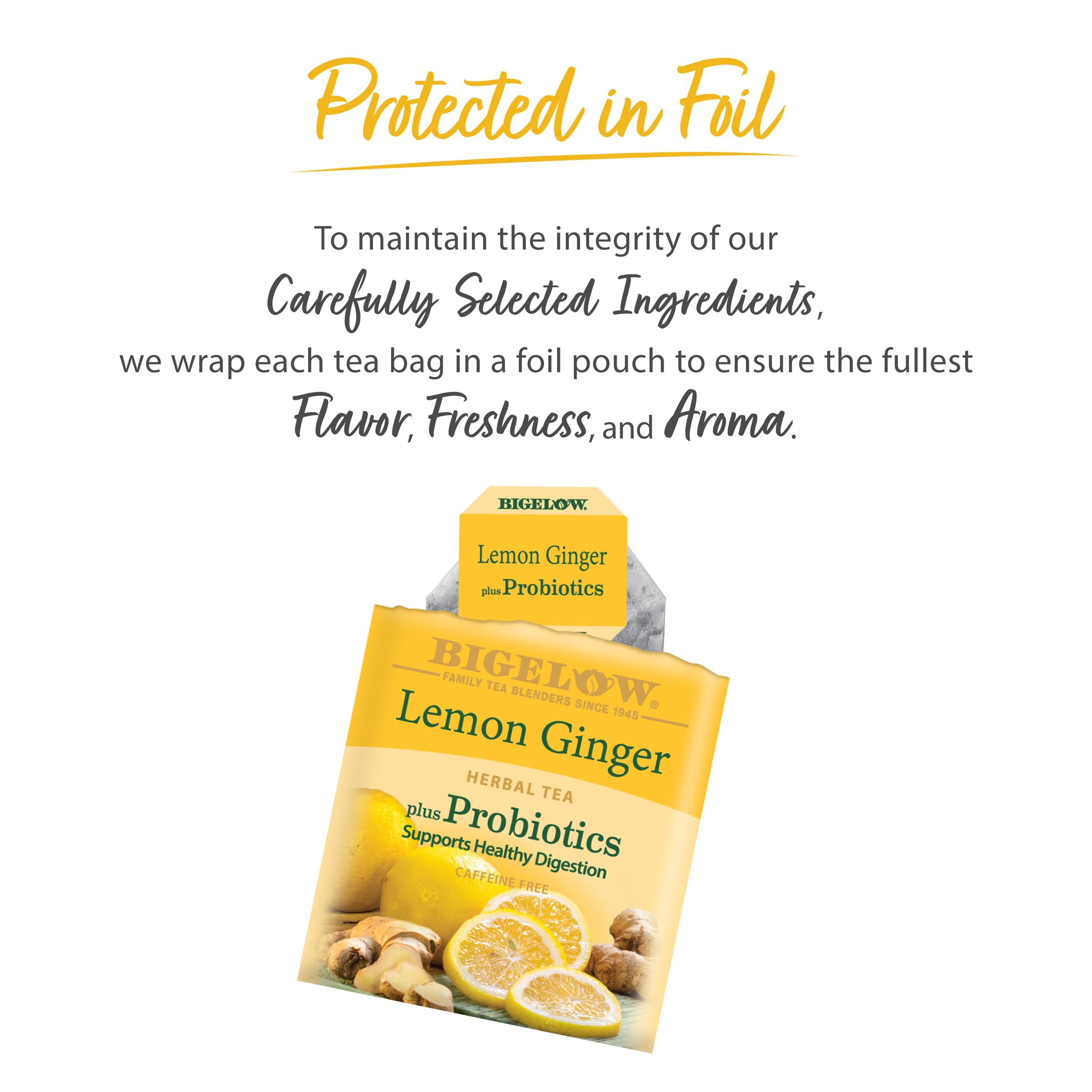 Bigelow Lemon Ginger plus Probiotics Herbal Tea, Caffeine Free, 18 Count (Pack of 6), 108 Total Tea Bags