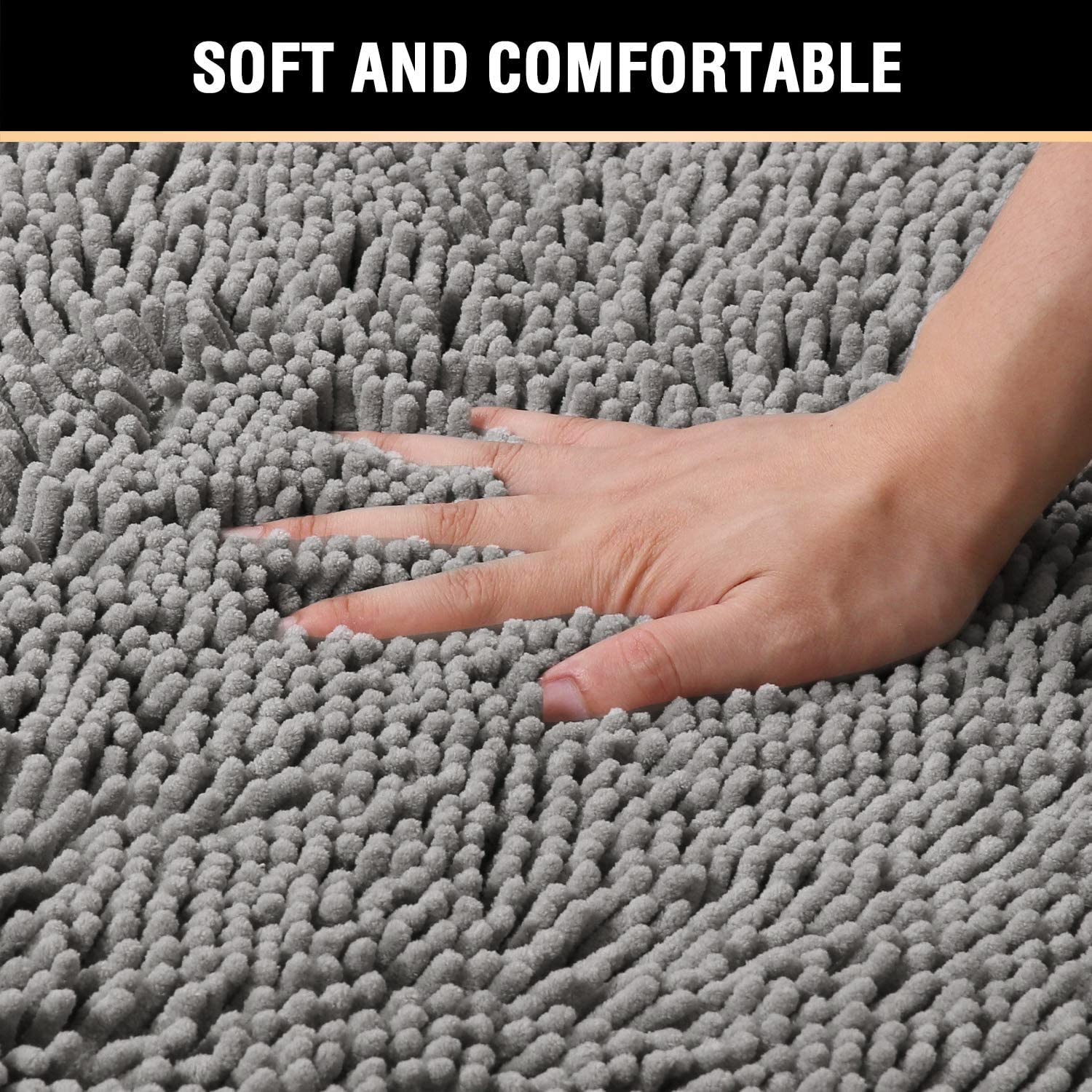 H.VERSAILTEX Bath Mat, Washable Bathroom Rug, Extra Thick Chenille Rug, Absorbent Soft Shaggy Mat,Non-Slip Quick Dry Plush Rug for Bathtubs, 17 x 24 Inches (Grey)