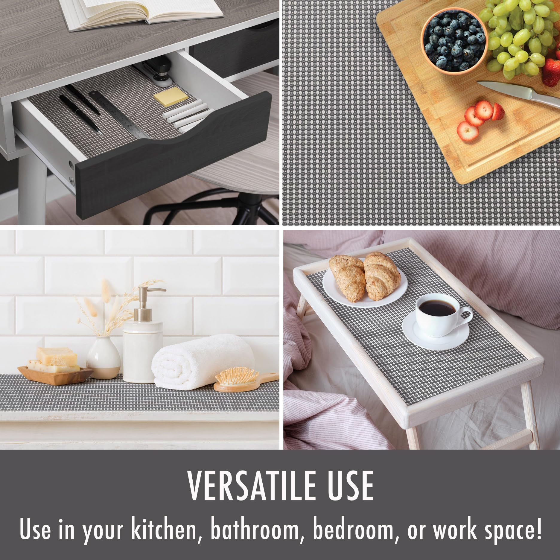 Con-Tact Brand Beaded Grip Durable Adhesive Non-Slip Shelf and Drawer Liner, 12" x 20', Cool Gray