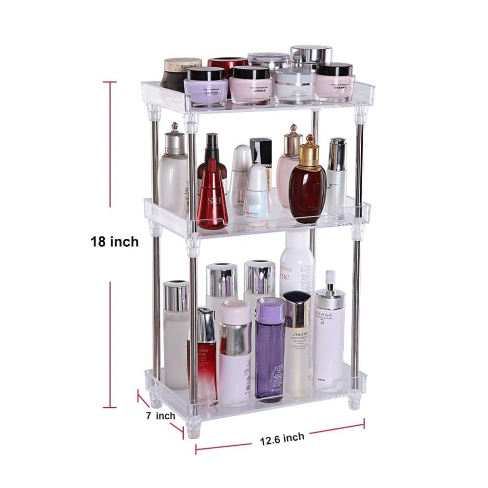 Bathroom Organizer Countertop, 3-Tire Skincare Organizers Vanity Tray Corner Shelf for Makeup Cosmetic Perfume, Multi-Functional Acrylic Organizer in Vanity Dresser Bathroom Kitchen Living Room etc.