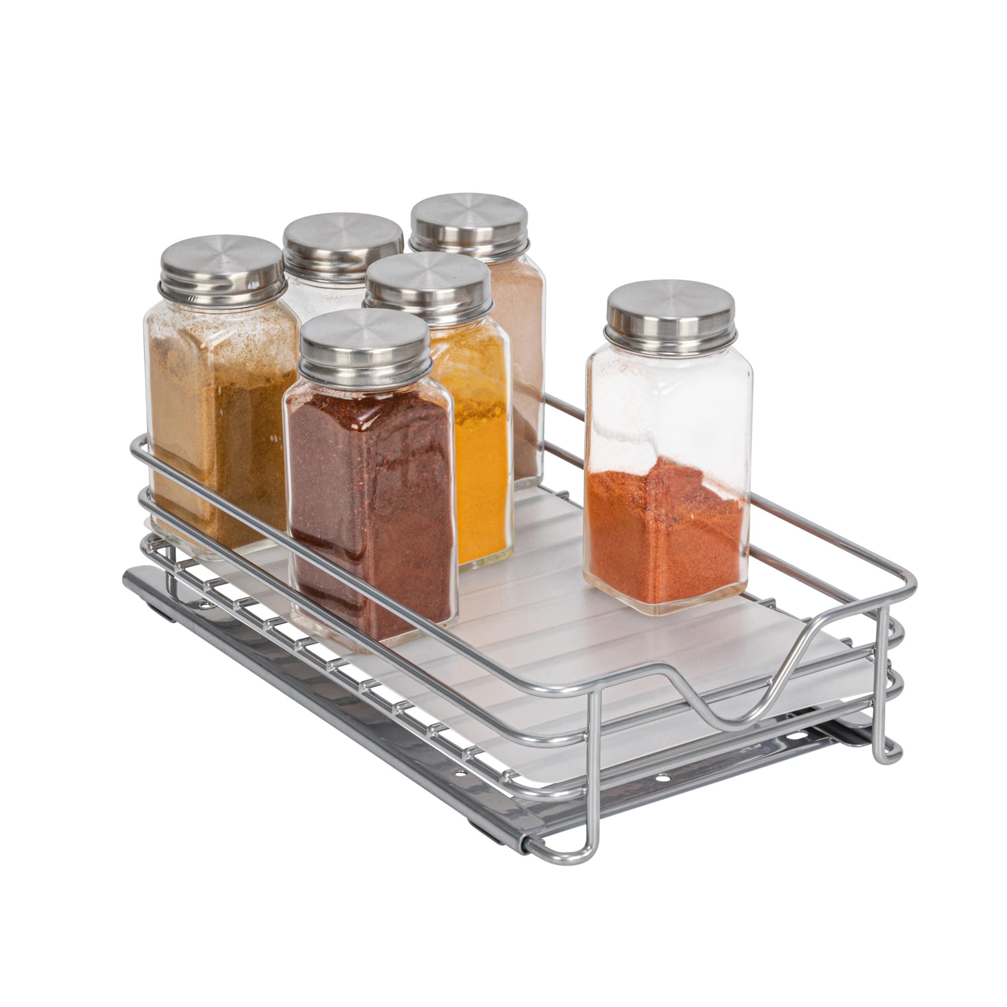 Household Essentials Nickel Glidez Brushed Pull Out Spice Rack Organizer, 6 Inches Wide, 6"