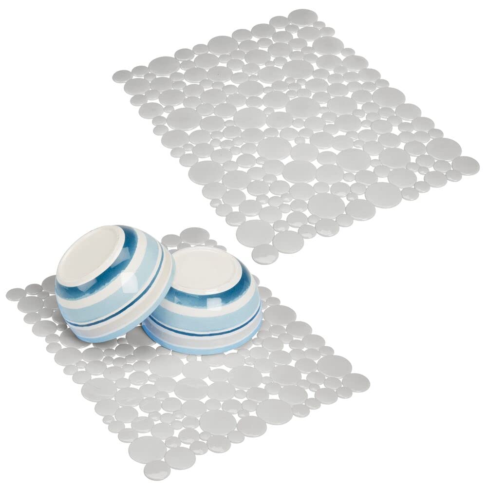 mDesign Adjustable Kitchen Sink Dish Drying Mat/Grid - Plastic Farmhouse Sink Protector, Cushions, Stemware, Wine Glasses, Dishes - Quick Draining Bubble Design - 15.5" Long, 2 Pack - Light Gray