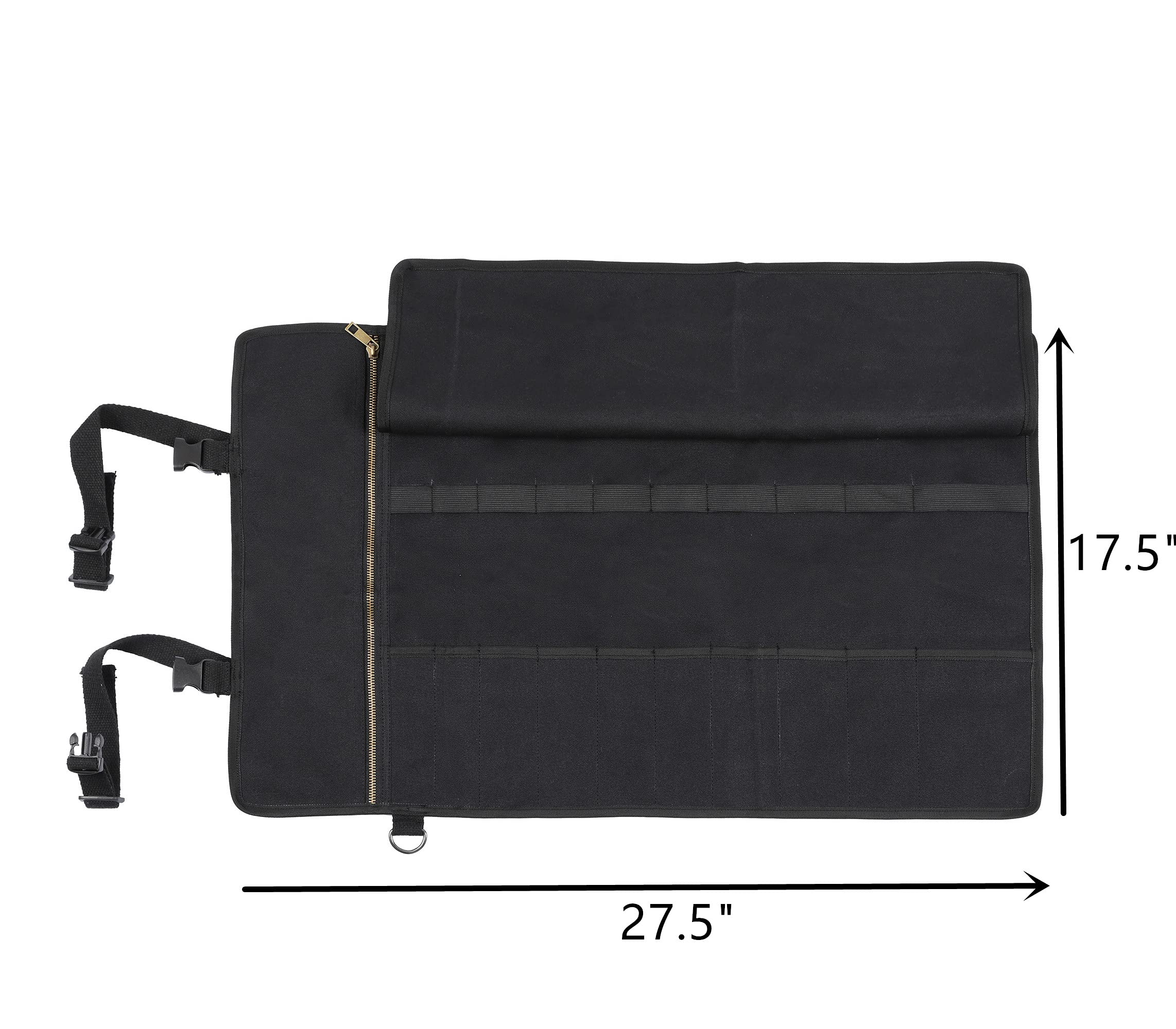 Chef's Knife Roll Bag With 10 Slots And 1 Large Zipper Pocket, Heavy Duty 16oz Waxed Canvas Knife Case