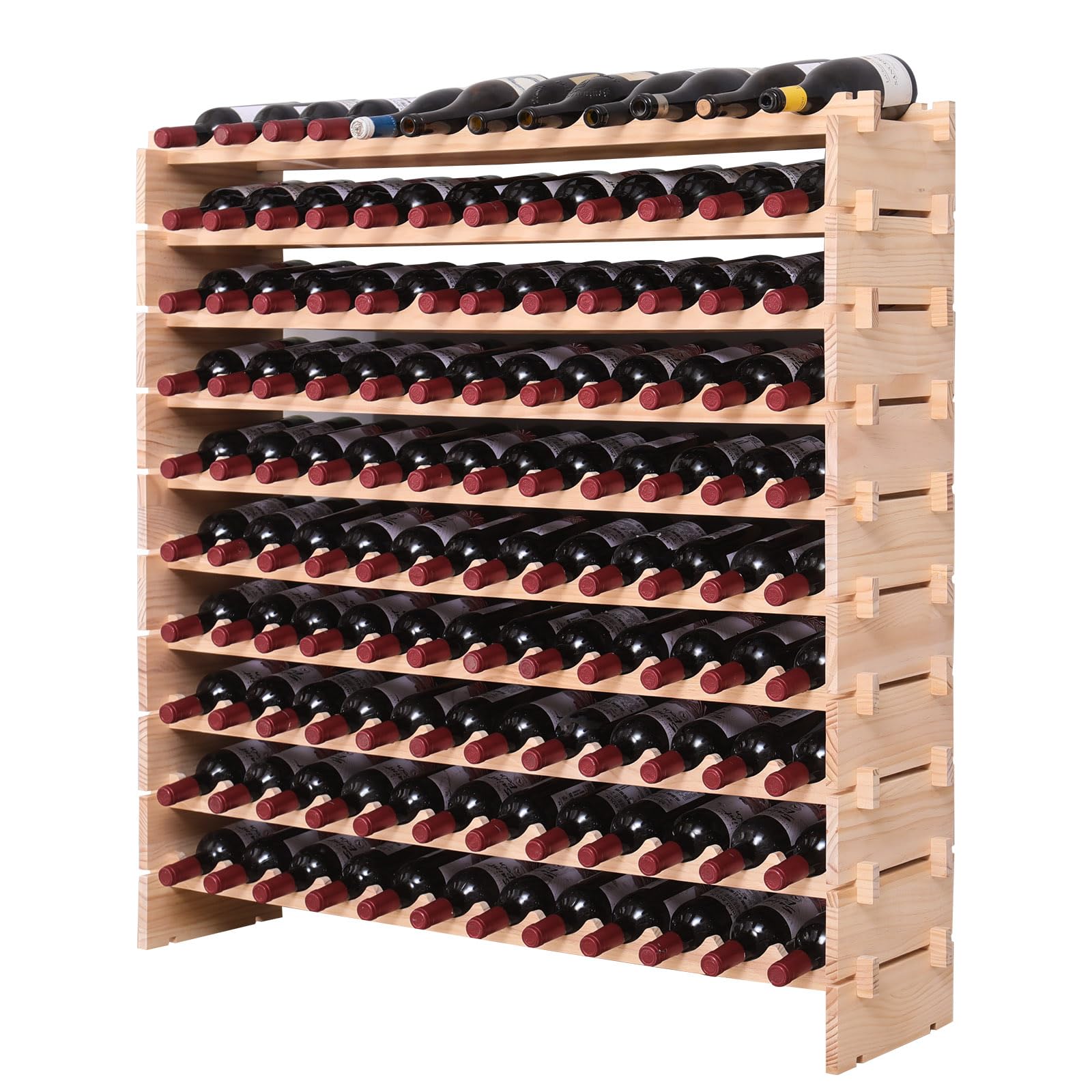 Wooden Stackable Storage Modular countertop Wine Rack Cabinet-Freestanding for Floor Wine Display Stand Holder (16bottle)