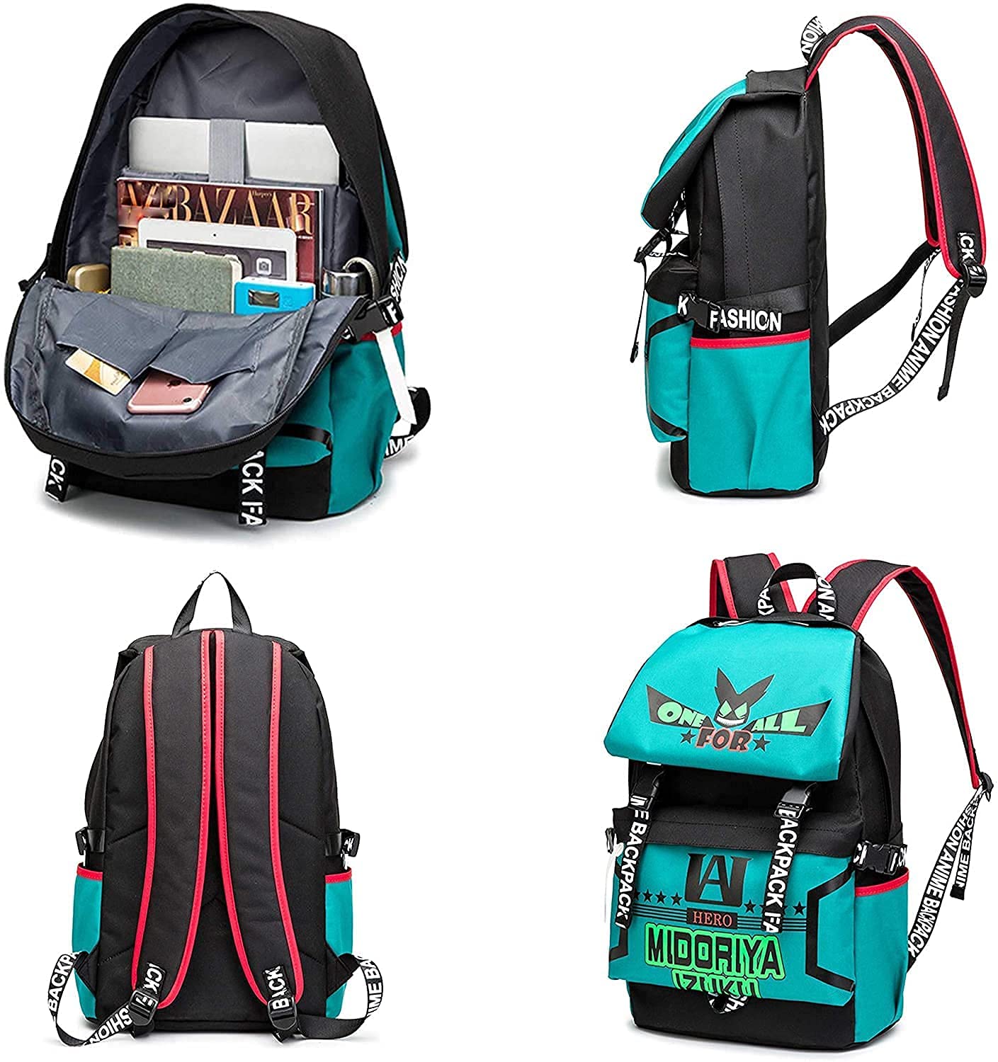 Magna Held Izuku Midoriya Backpack BNHA Backpack with Izuku Journal Notebook, Green