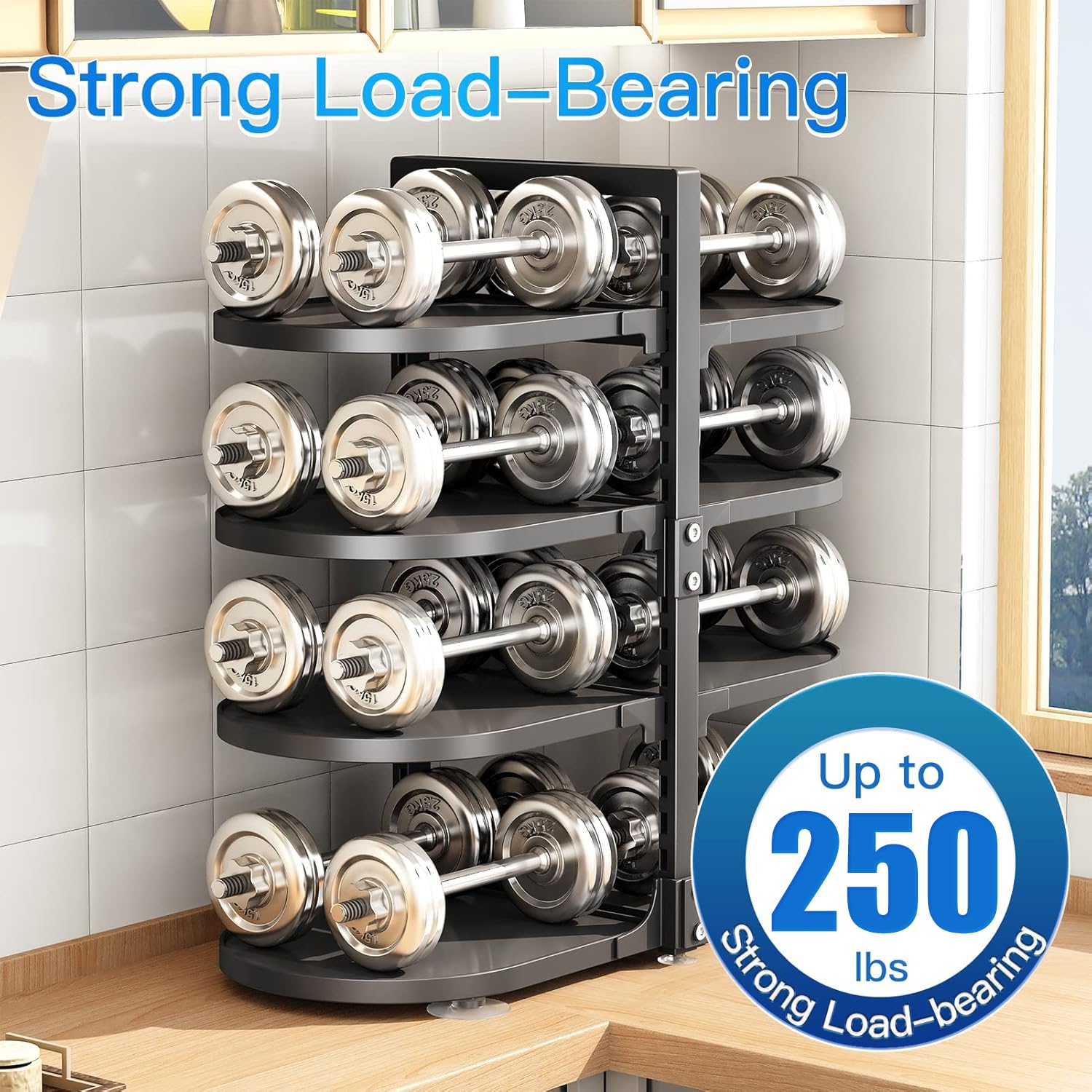 Pots and Pans Organizer for Cabinet, 8 Tier Snap-on and Adjustable Pan Organizer Rack for Under Cabinet, Pot Organizer for Kitchen Storage, Pot Lid Organizer with Panels (8 Tier, Round)