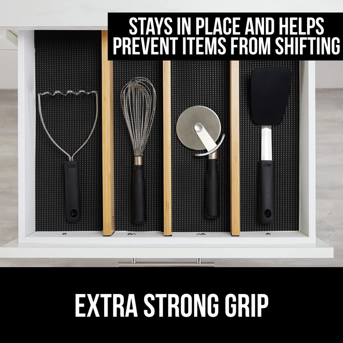 Gorilla Grip Drawer Liner and Under Sink Mat, Drawer Liner Size 12 in x 20 FT in Black, Non Adhesive, Under Sink Mat Size 24x30 in Black, 2 Item Bundle