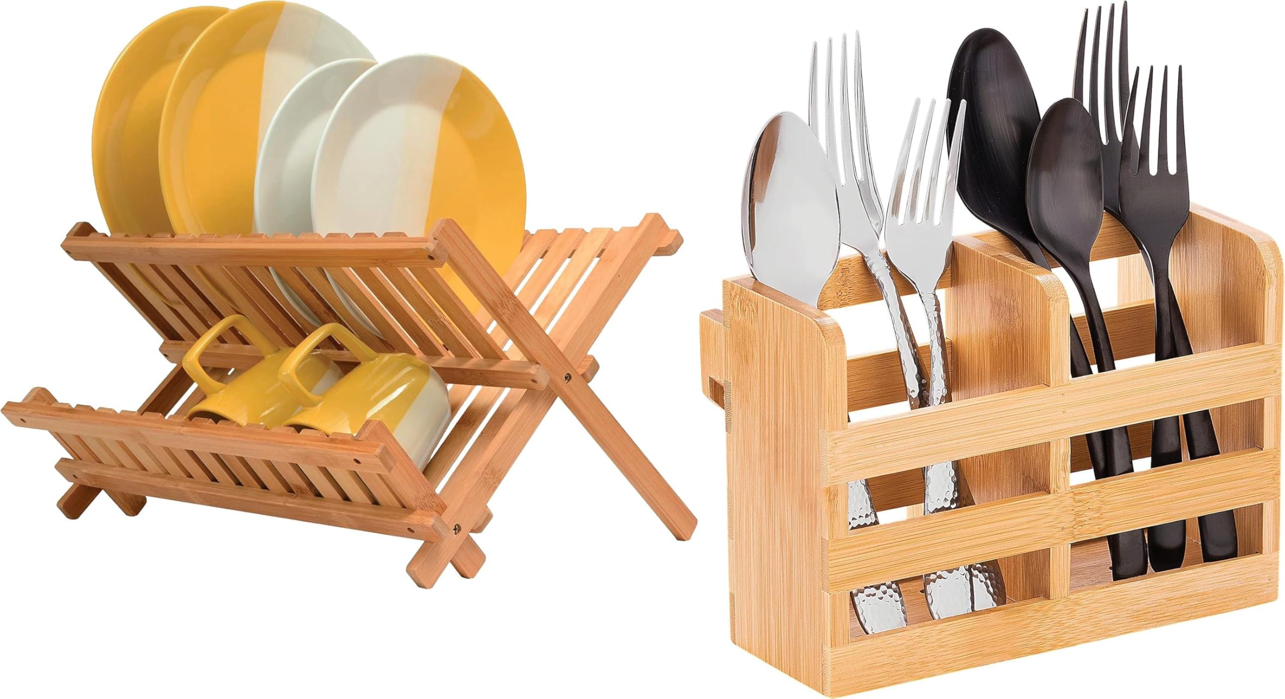 Bambüsi Bamboo Dish Drying Rack and Utensil Drying Caddy