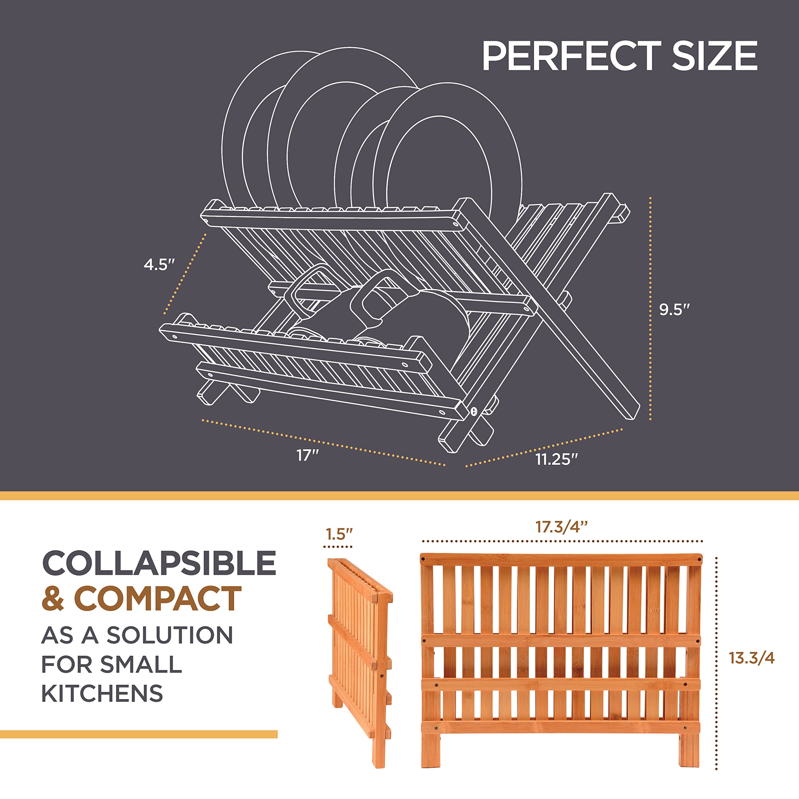 Bambüsi Bamboo Dish Drying Rack and Utensil Drying Caddy