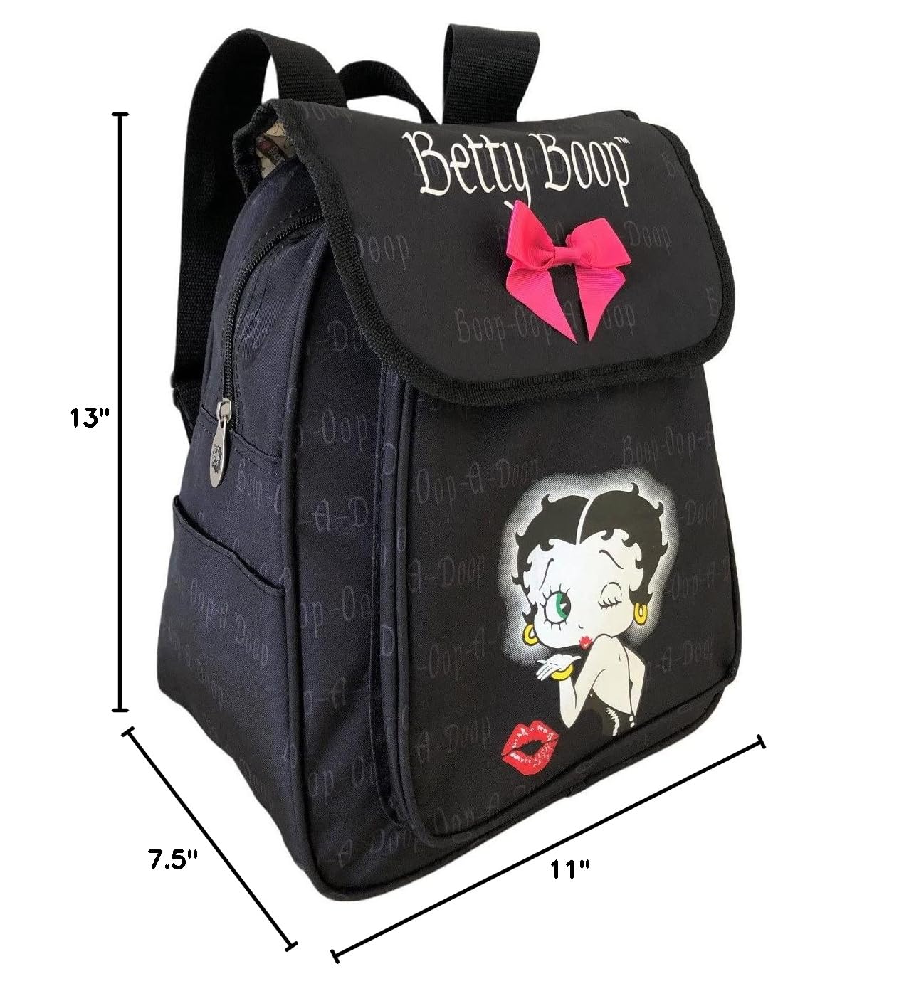 LuxeBag Betty Boop Canvas Backpack with Ribbon: 13 inches height (Black: Wink)