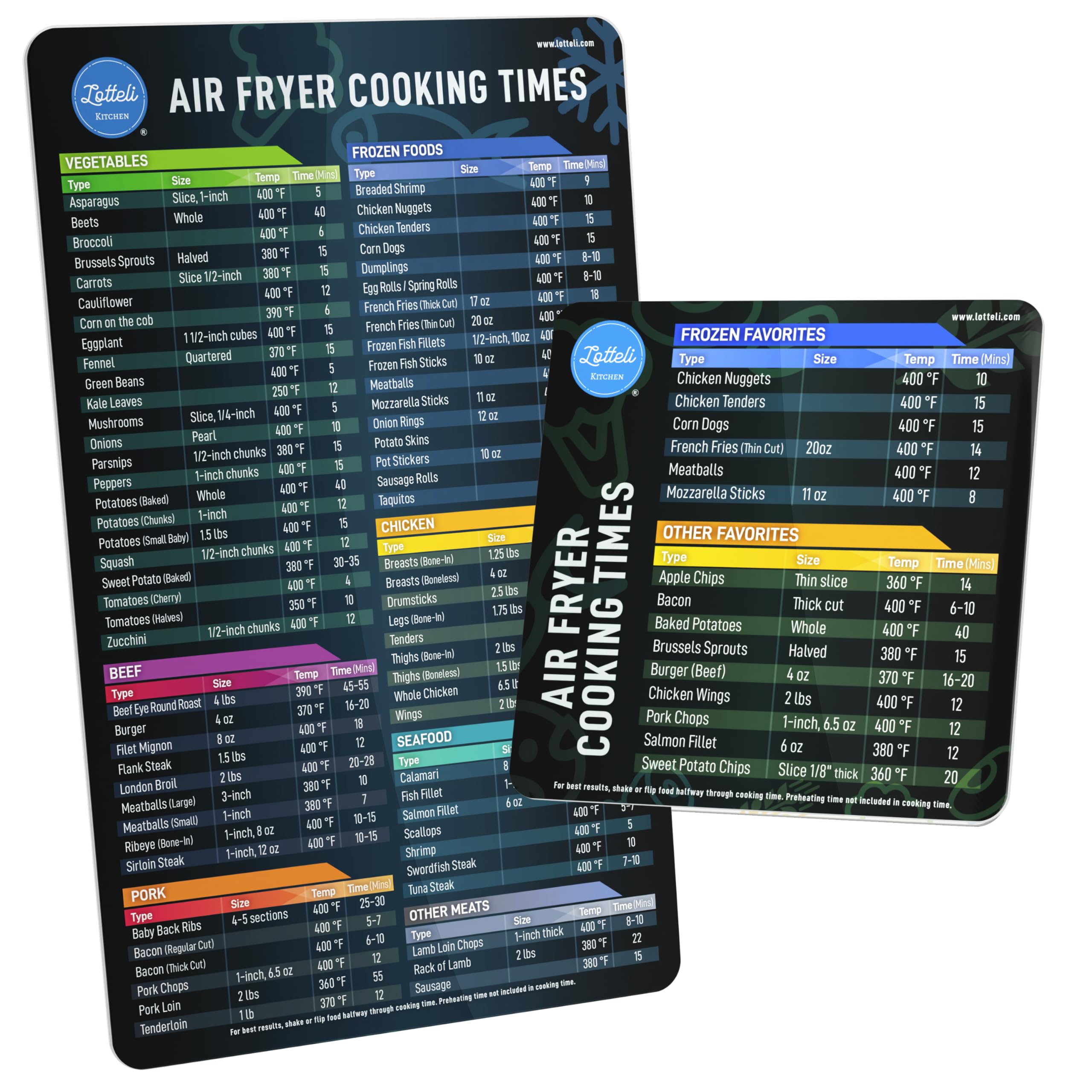 Air Fryer Magnetic Cheat Sheet Set, Air Fryer Accessories Cook Times, Airfryer Accessory Magnet Sheet Quick Reference Guide for Cooking and Frying (Black)