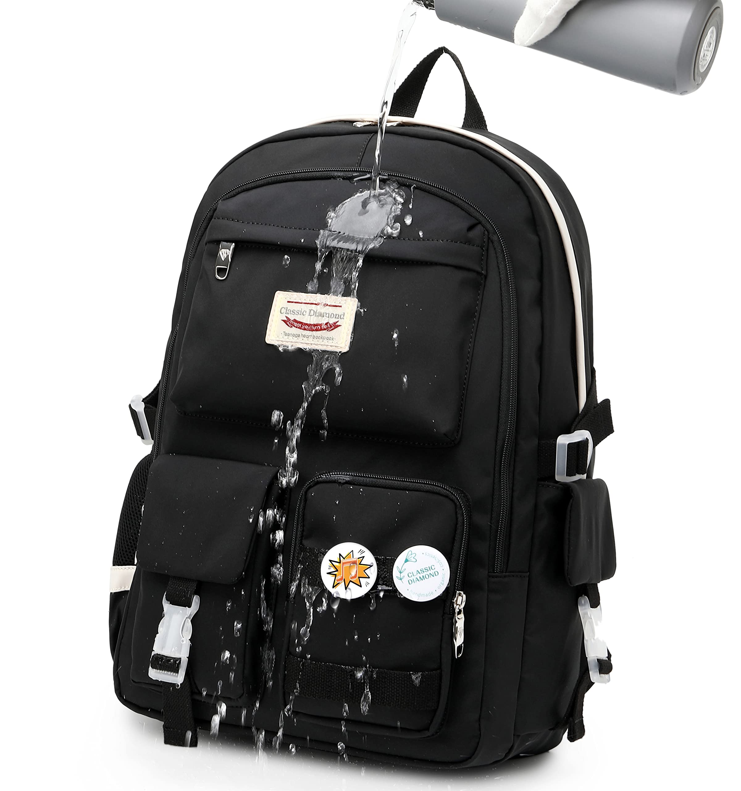 Classic Diamond School Backpack for Girls Backpack Cute Bookbag Kawaii School Bag Anime College Backpack for Teen Girls (Black)