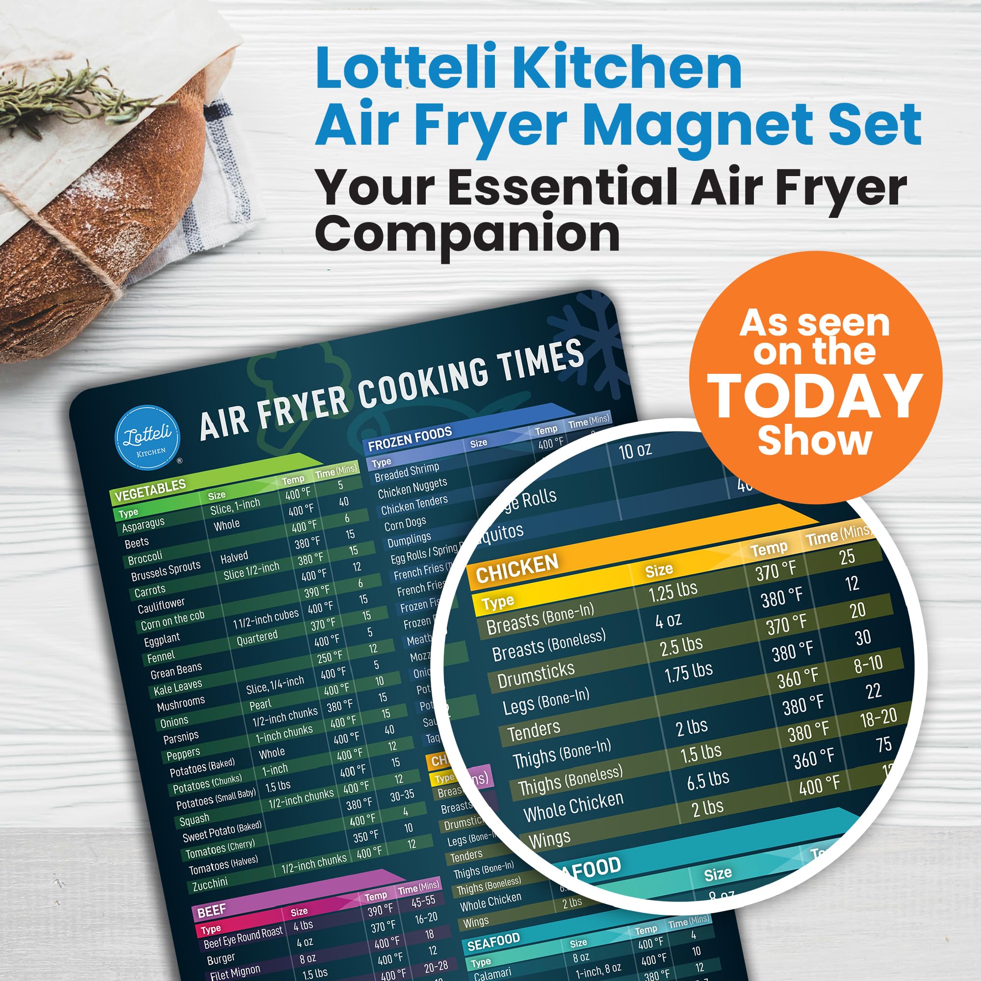 Air Fryer Magnetic Cheat Sheet Set, Air Fryer Accessories Cook Times, Airfryer Accessory Magnet Sheet Quick Reference Guide for Cooking and Frying (Black)