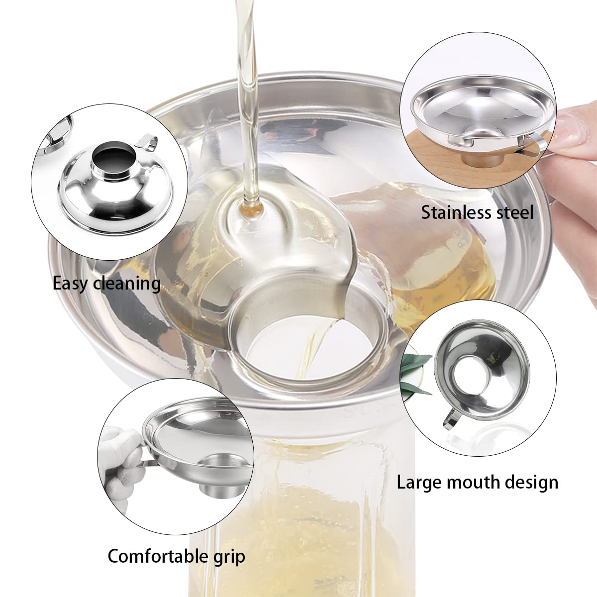 Canning Funnel for Kitchen Use, Wide Mouth Funnel for Mason Jars, Large Canning Funnels for Filling Bottles, Stainless Steel Food Funnel Set
