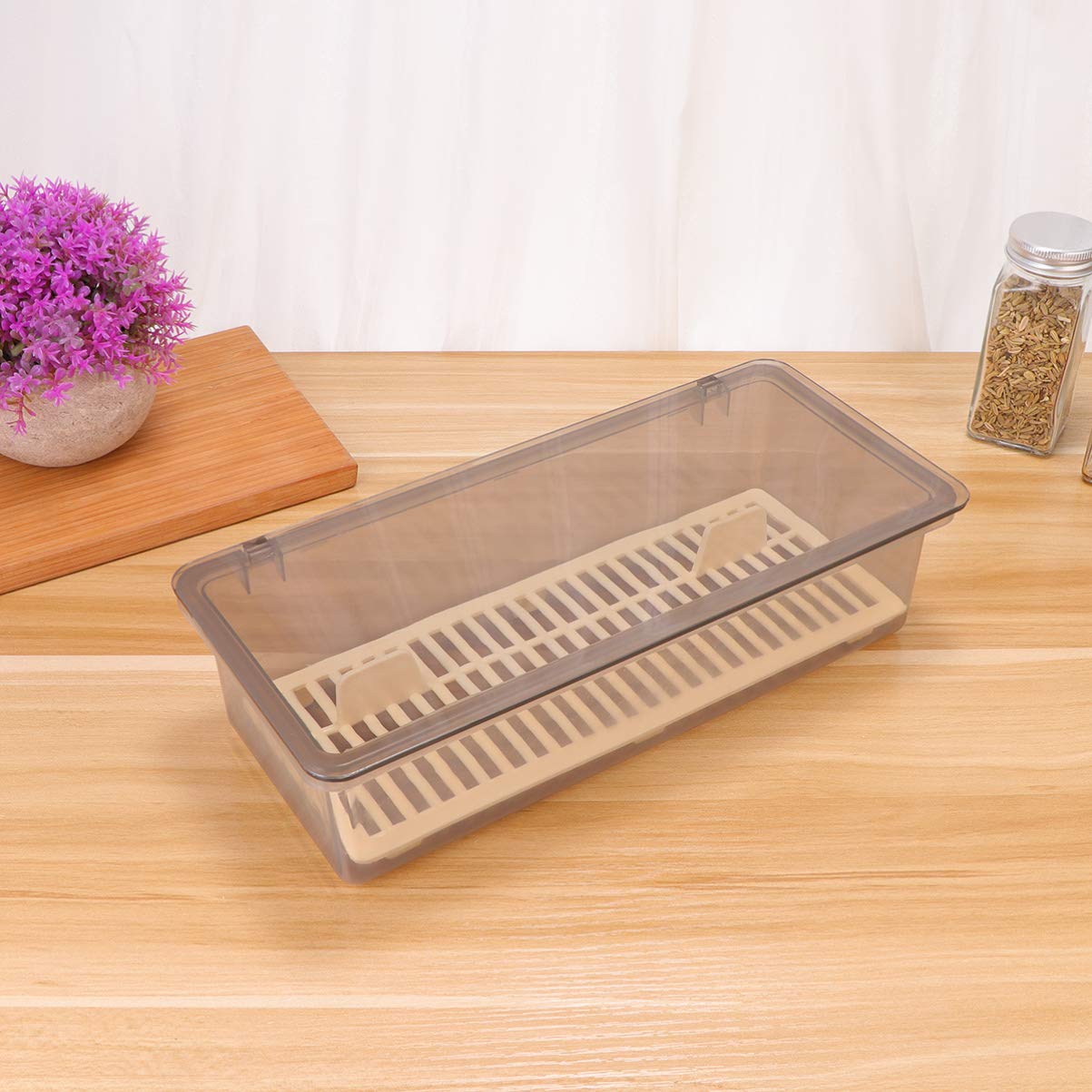 Cabilock Flatware Plastic Tray Kitchen Organizers with Lid Kitchen Cutlery and Utensil Drawer Organizer- proof Fork Utensil Storage Container (Black)