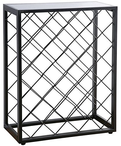 Mango Steam 32 Bottle Wine Rack with Glass Table Top Free Standing, Black