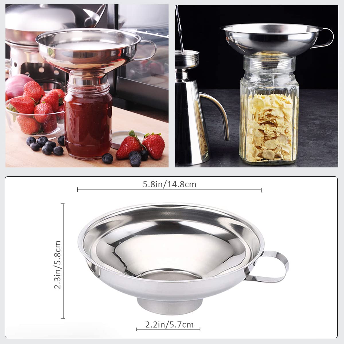 Canning Funnel for Kitchen Use, Wide Mouth Funnel for Mason Jars, Large Canning Funnels for Filling Bottles, Stainless Steel Food Funnel Set