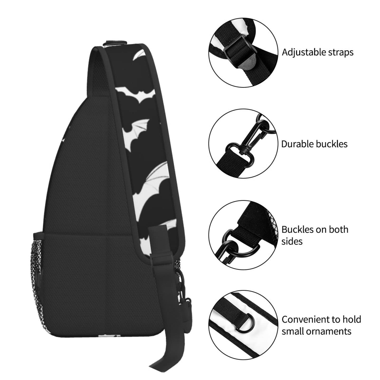 MuMuYun Sling Bag, Bats Halloween Goth print Crossbody Sling Backpack for Casual Shoulder Women And Men, Black