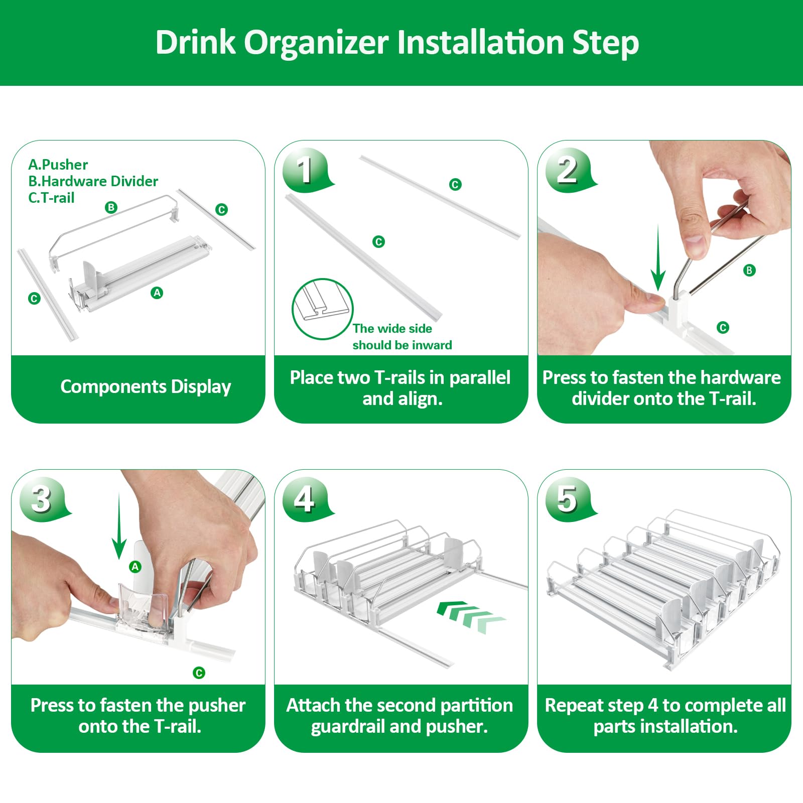Drink Organizer for Fridge-White Automatic Pusher Glide,12oz 16oz 20oz-Soda Dispenser for Fridge-Holds up to 15 Cans