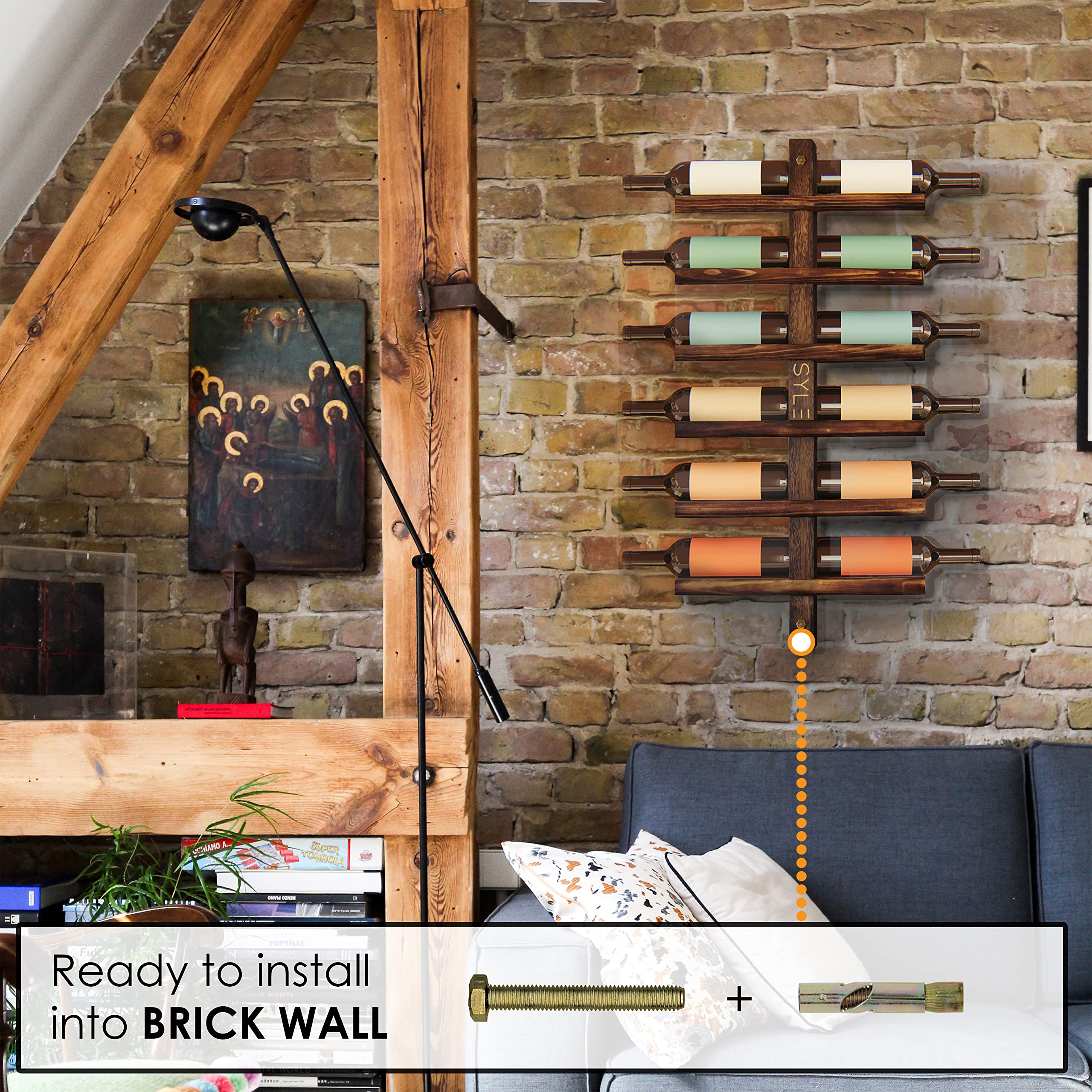 Wall Mounted Wine Rack 12 Bottles, Wine Rack Wall Made from Solid Wood by Syle homewares. Perfect for Any Wine Lover, Compact Design for Any Decor