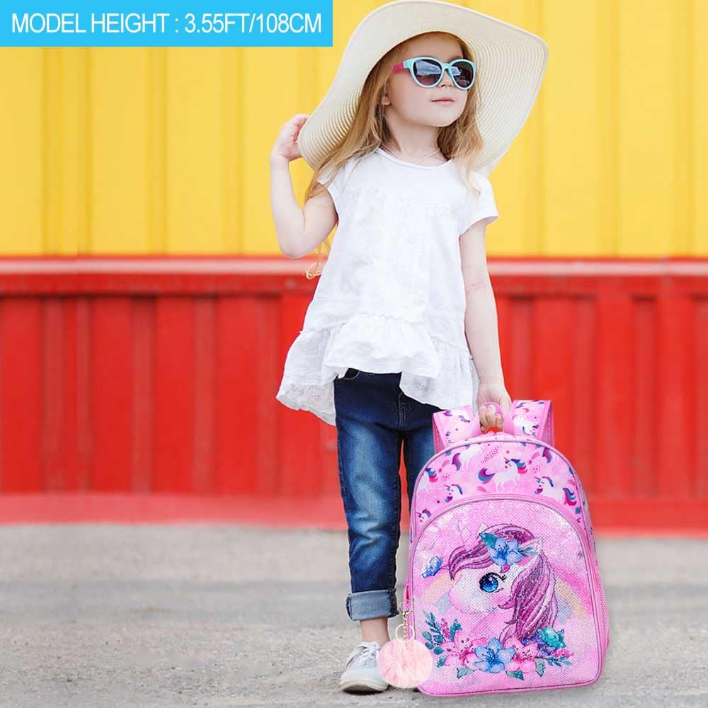 UFNDC 3PCS Unicorn Backpack for Girls, 16”Kids Sequin Bookbag with Lunch Box, School Bag for Elementary Toddler