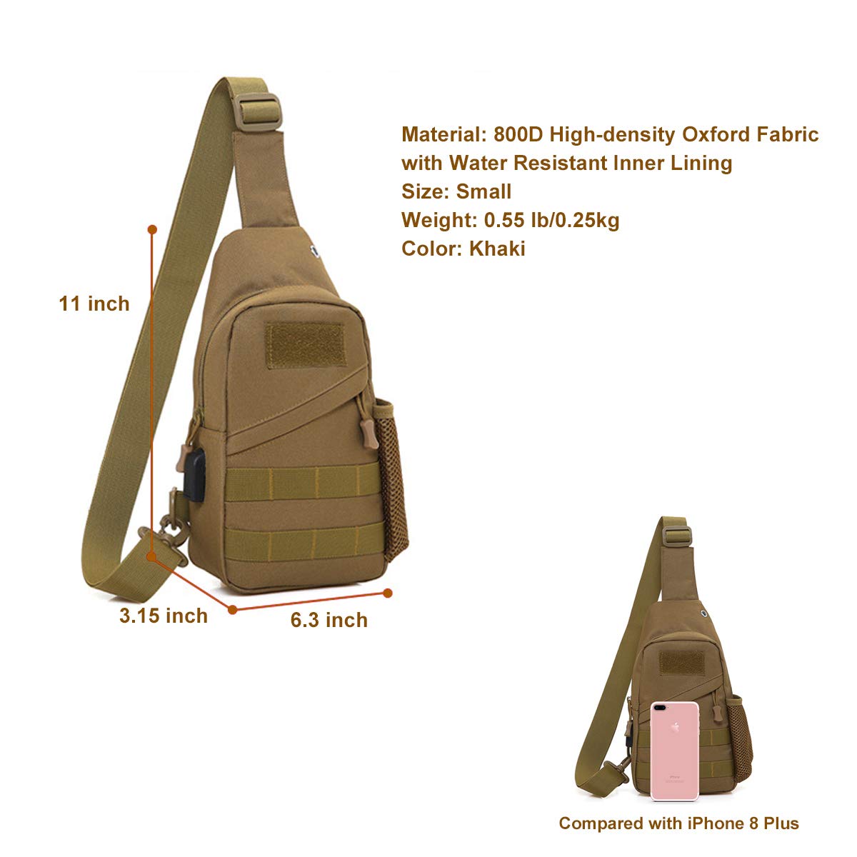 BraveHawk OUTDOORS Tactical Sling Crossbody Bag, 800D Military Nylon Oxford Utility EDC Chest Pack Shoulder Daypack Organizer