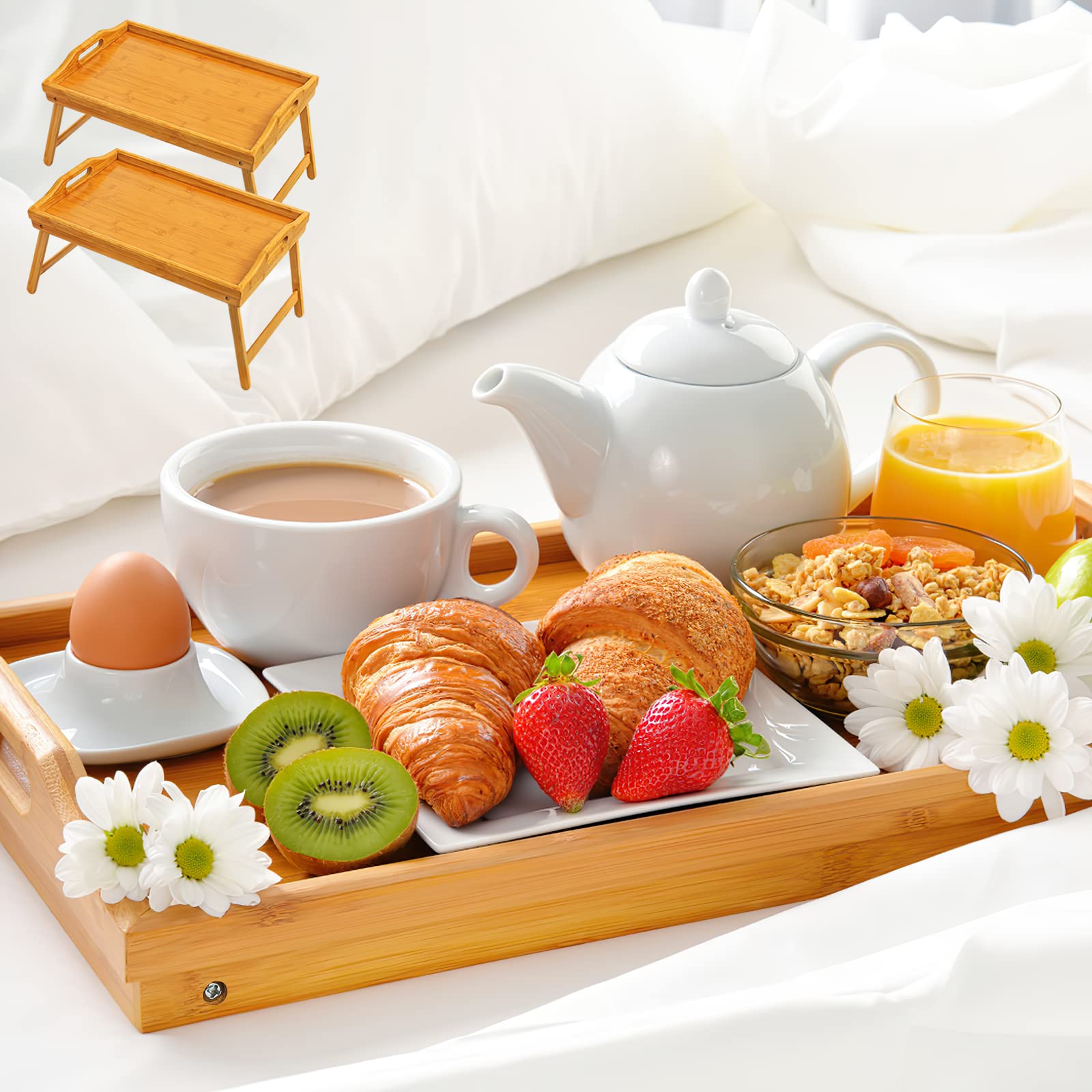 2 Pack Bed Tray Table & 2 Pack Silverware Organizer