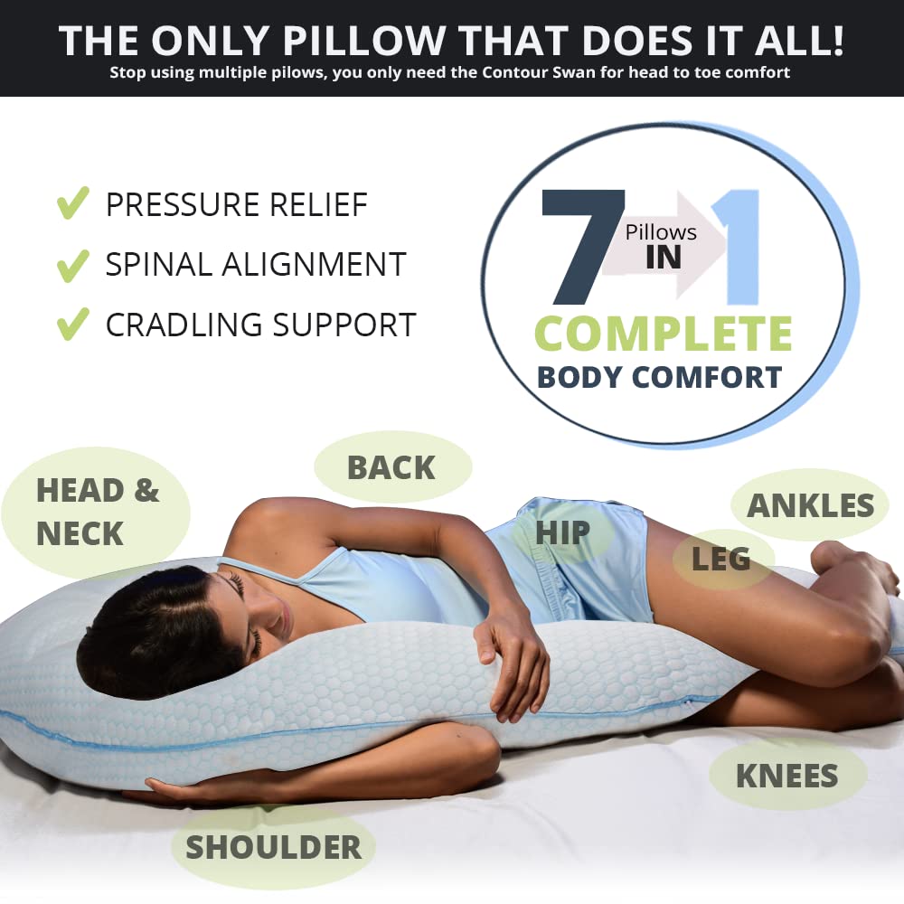 Contour Swan Body Pillow w/ Pillowcase & Mesh Laundry Bag