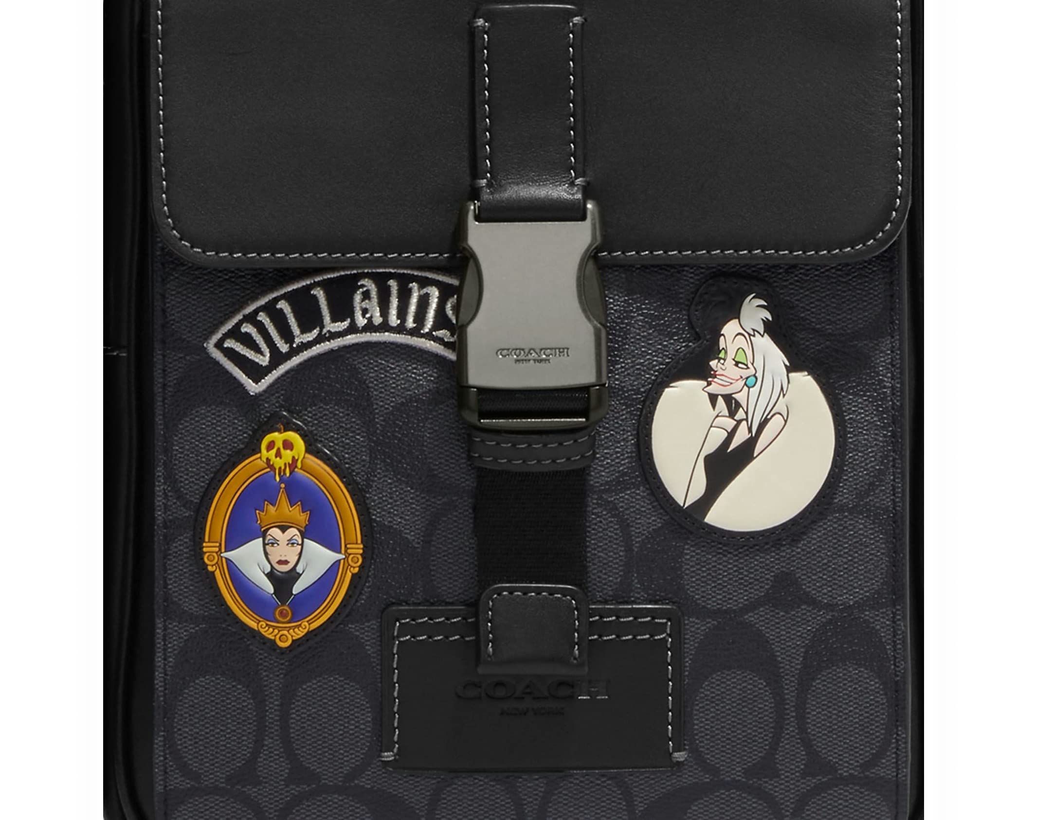 COACH Track Pack Fashion Backpack Daypack In Signature Canvas Leather (QB/Charcoal/Black Multi With Patches - Villains)