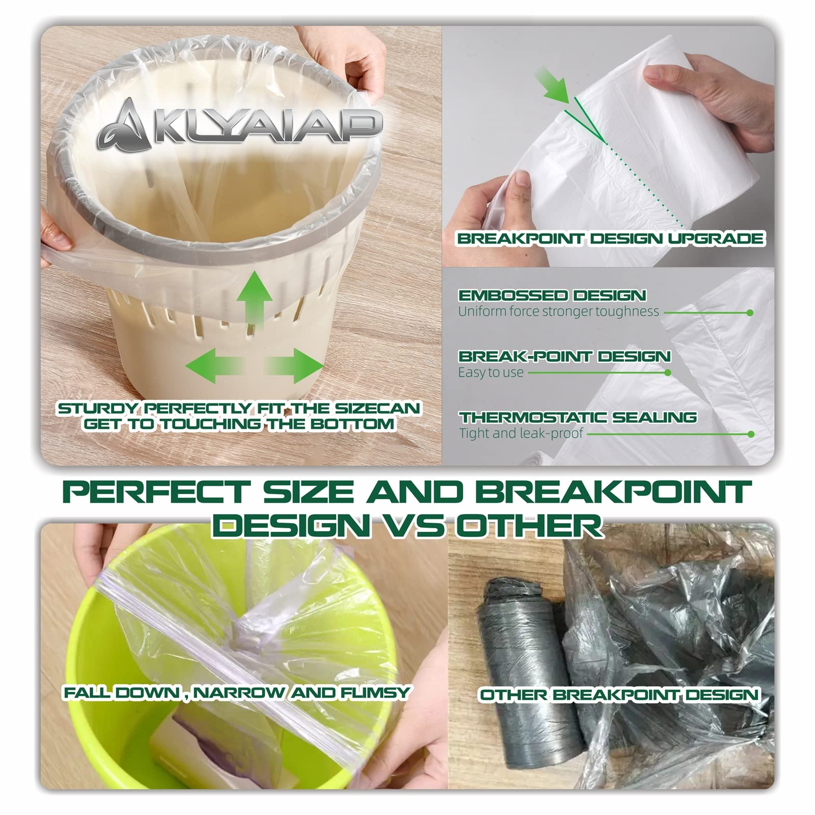 220 Counts Aklyaiap 4 Gallon Trash Bag,Tear & Leak Resistant Bathroom Garbage Bags 4 gallon,White &Unscented Bathroom Trash Bags,Biodegradable Trash Bags Small Trash Can Bags for Home & Kitchen,5Rolls