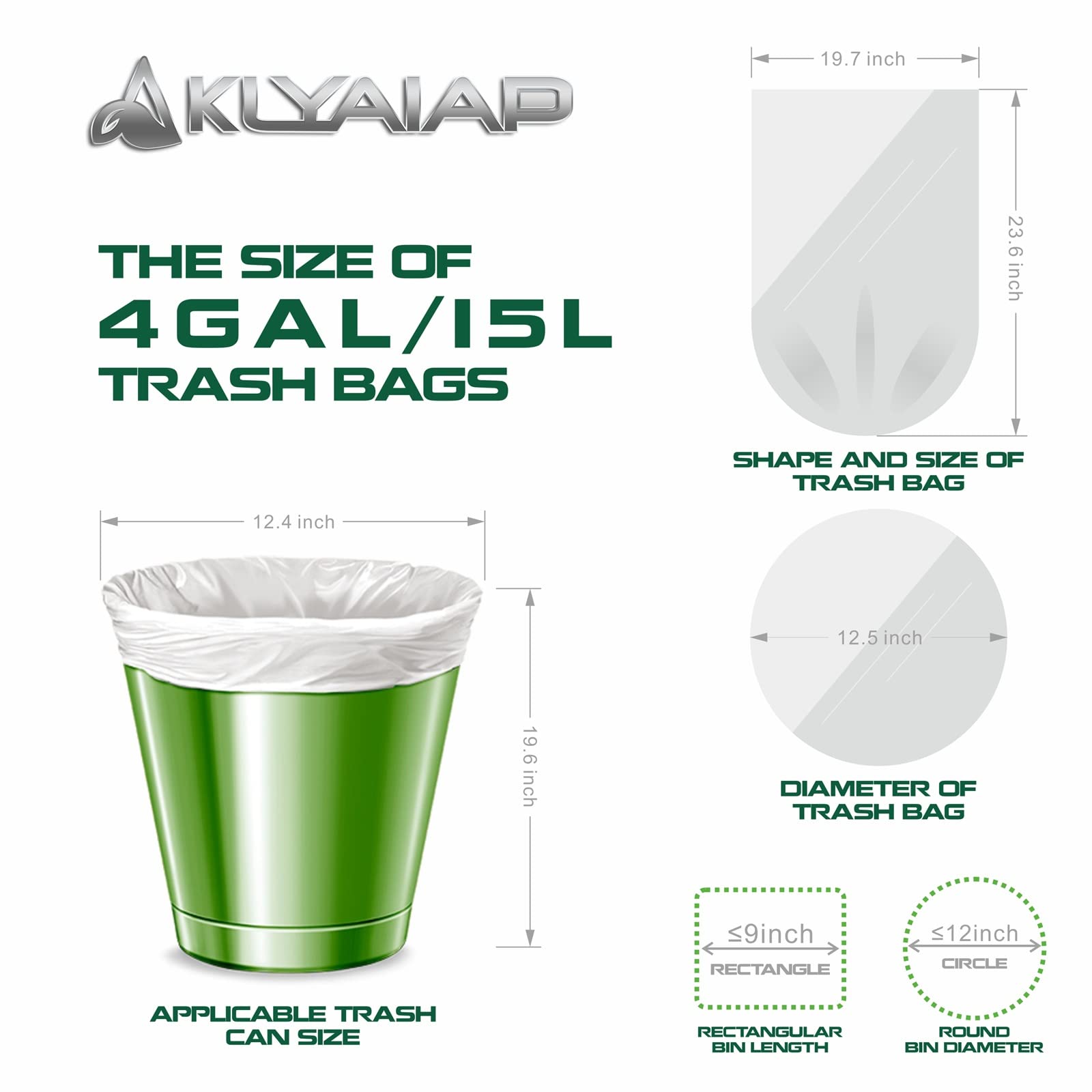 220 Counts Aklyaiap 4 Gallon Trash Bag,Tear & Leak Resistant Bathroom Garbage Bags 4 gallon,White &Unscented Bathroom Trash Bags,Biodegradable Trash Bags Small Trash Can Bags for Home & Kitchen,5Rolls