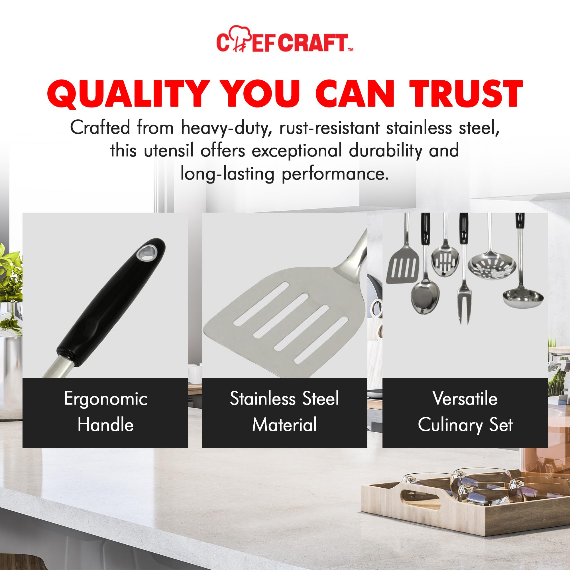 Chef Craft Heavy Duty Turner/Spatula, 13.5 inch, Stainless Steel