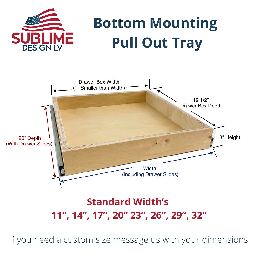 Sublime Design | Bottom Mount | Pull Out Tray | Baltic Birch Drawer for Kitchen Cabinets | Slide Out Shelves | Roll Out Cabinet Organizer (32" Wide)