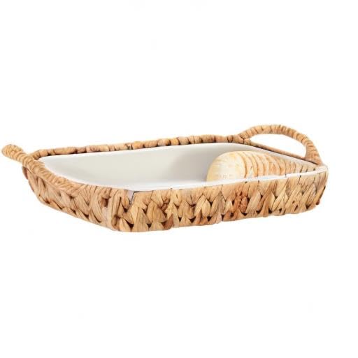 Mud Pie Cracker Dish in Water Hyacinth Basket, 1 3/4" x 12 1/4", Brown