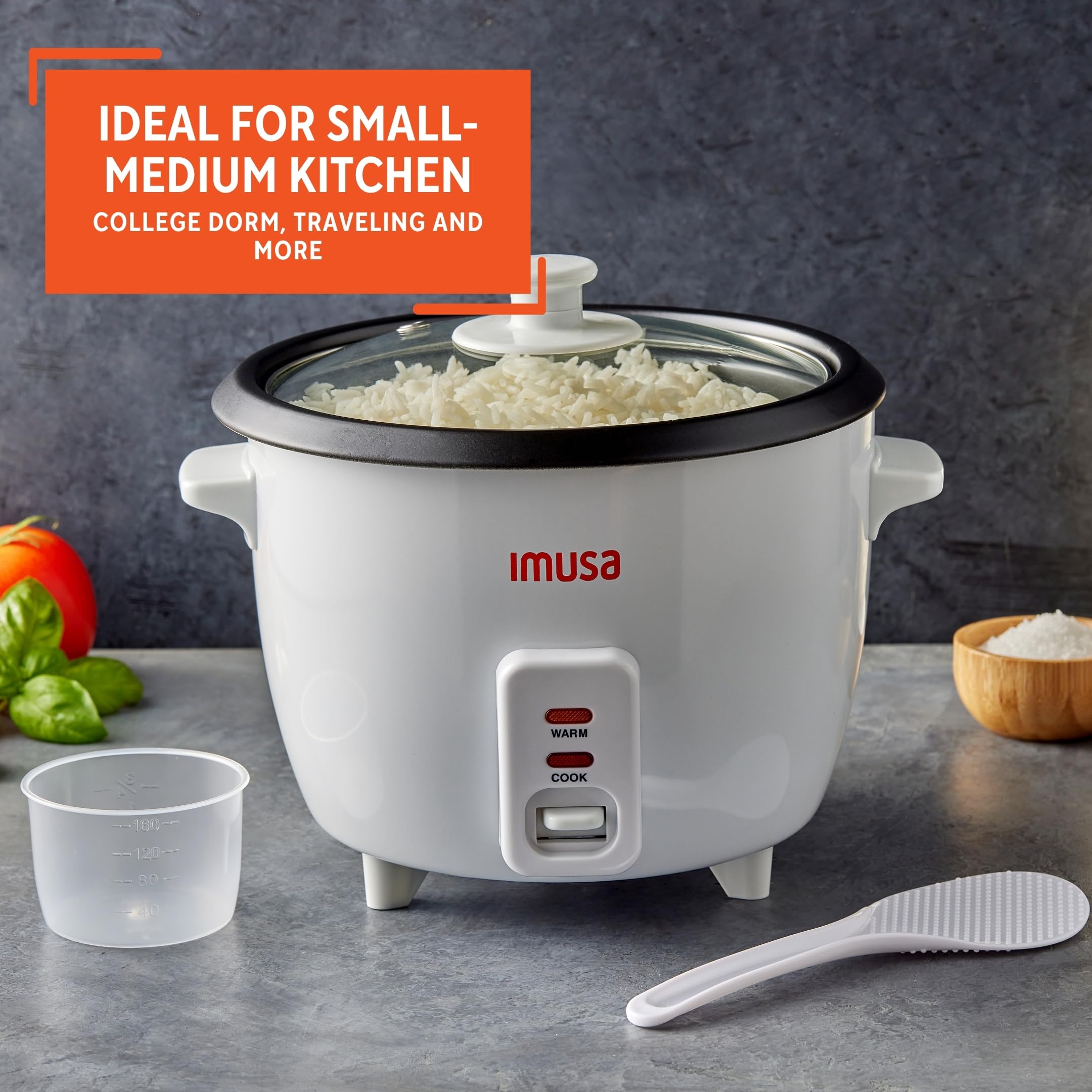 IMUSA USA GAU-00011 Electric Nonstick Rice Cooker 3-Cup (Uncooked) 6-Cup (Cooked), White