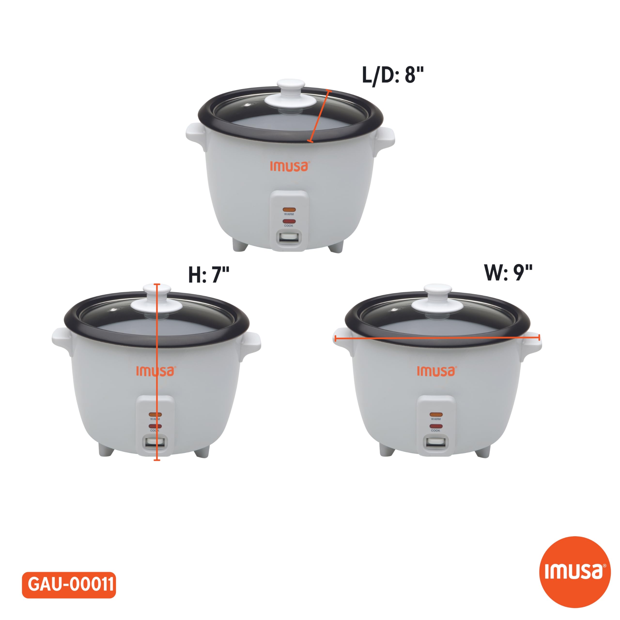 IMUSA USA GAU-00011 Electric Nonstick Rice Cooker 3-Cup (Uncooked) 6-Cup (Cooked), White