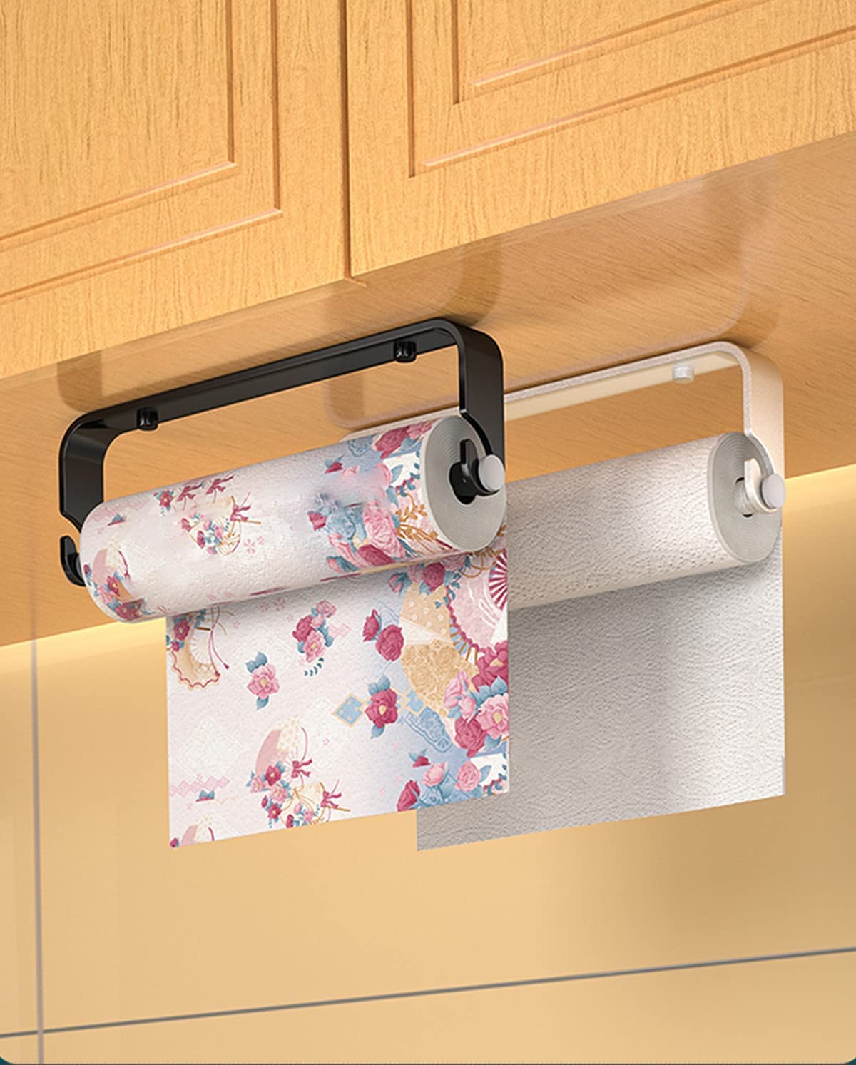 Paper Towel Holder Under Cabinet for Kitchen,Wall Mount Paper Towel Holder Paper Roll Holder,Self Adhesive or Screw Mounting Paper Towel Holder Wall Mount for Kitchen, Pantry, Sink, Bathroom (Black)