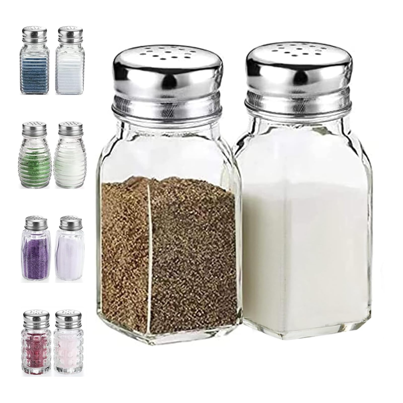 Salt and Pepper Shakers Glass Set ,DWTS DANWEITESI Salt Shaker w Stainless Steel Lid-Glass Spice Jars,Clear to Know When to Fill,Farmhouse Salt and Pepper Shakers Cute Best Kitchen Decoration